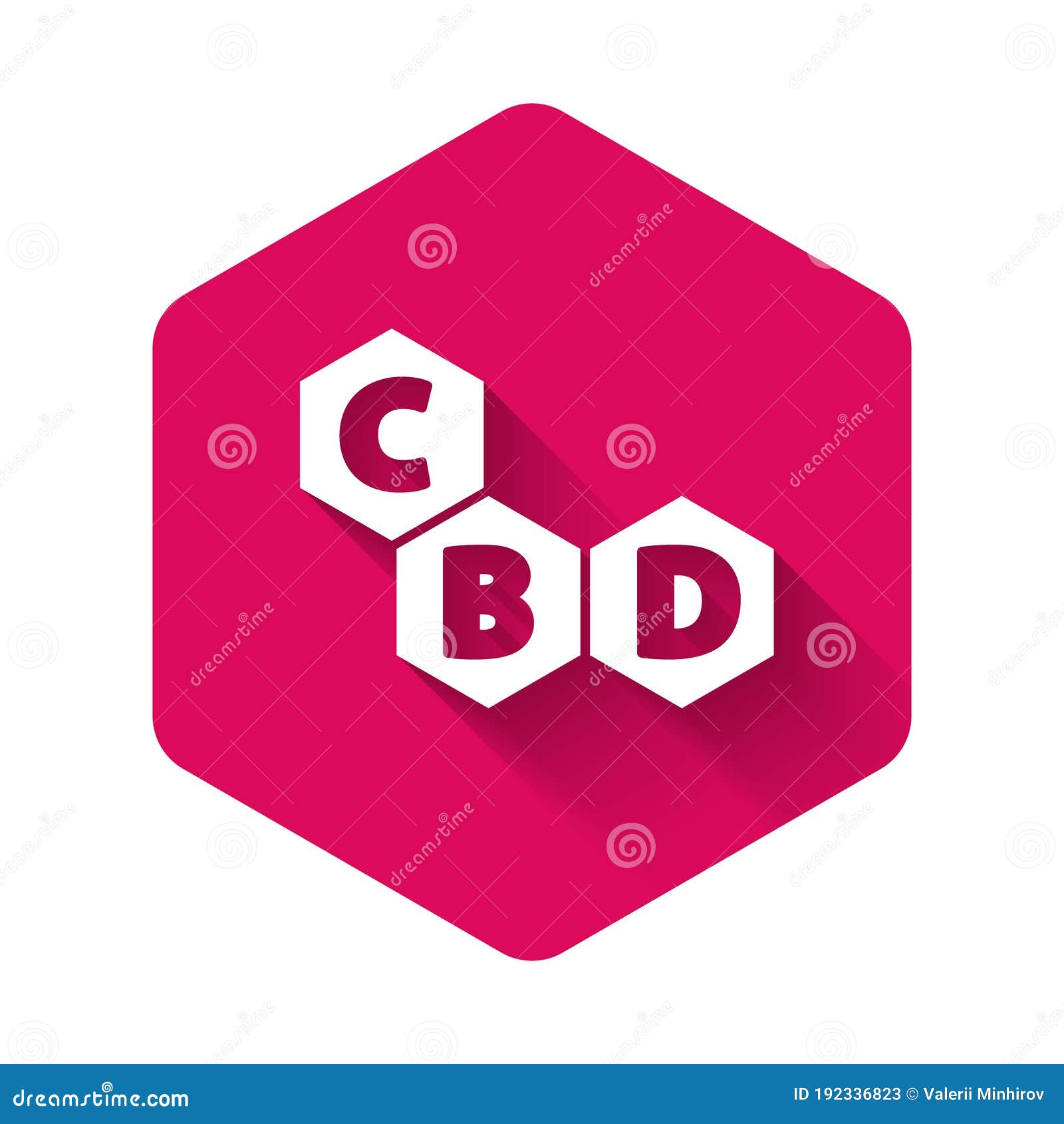 White Cannabis Molecule Icon Isolated with Long Shadow. Cannabidiol ...