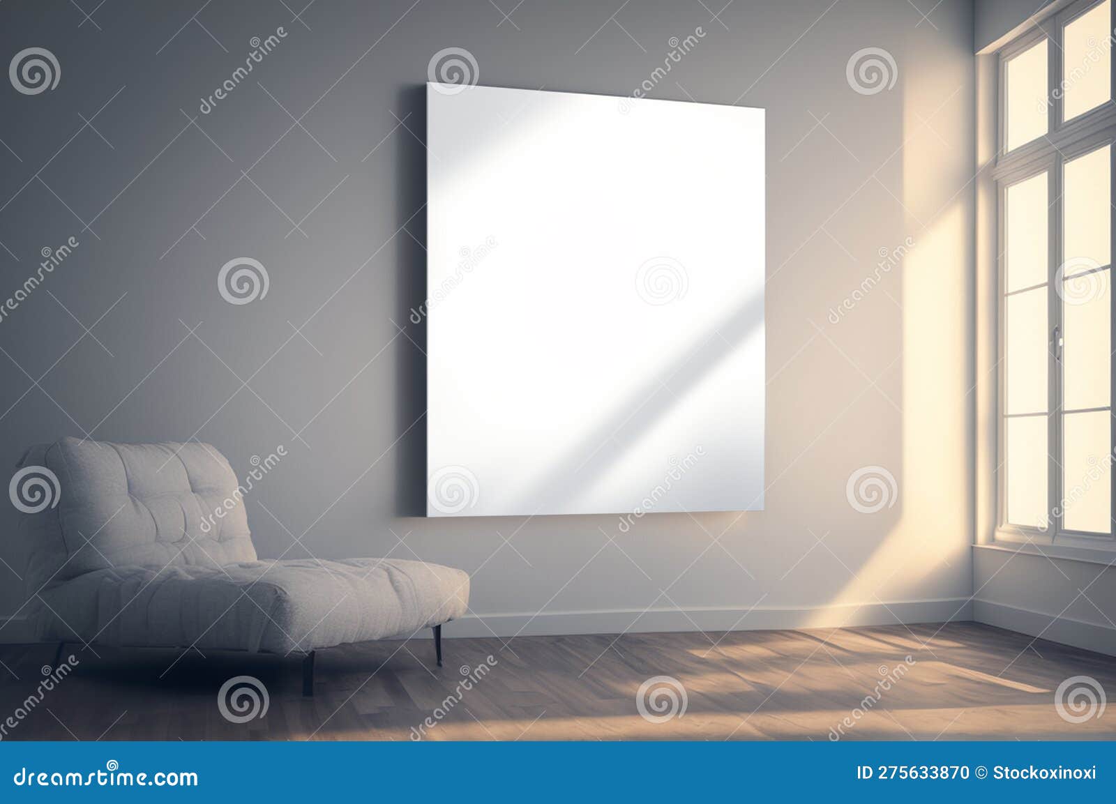 White Canvas on Wall in Interior Room Template Image Stock Illustration ...