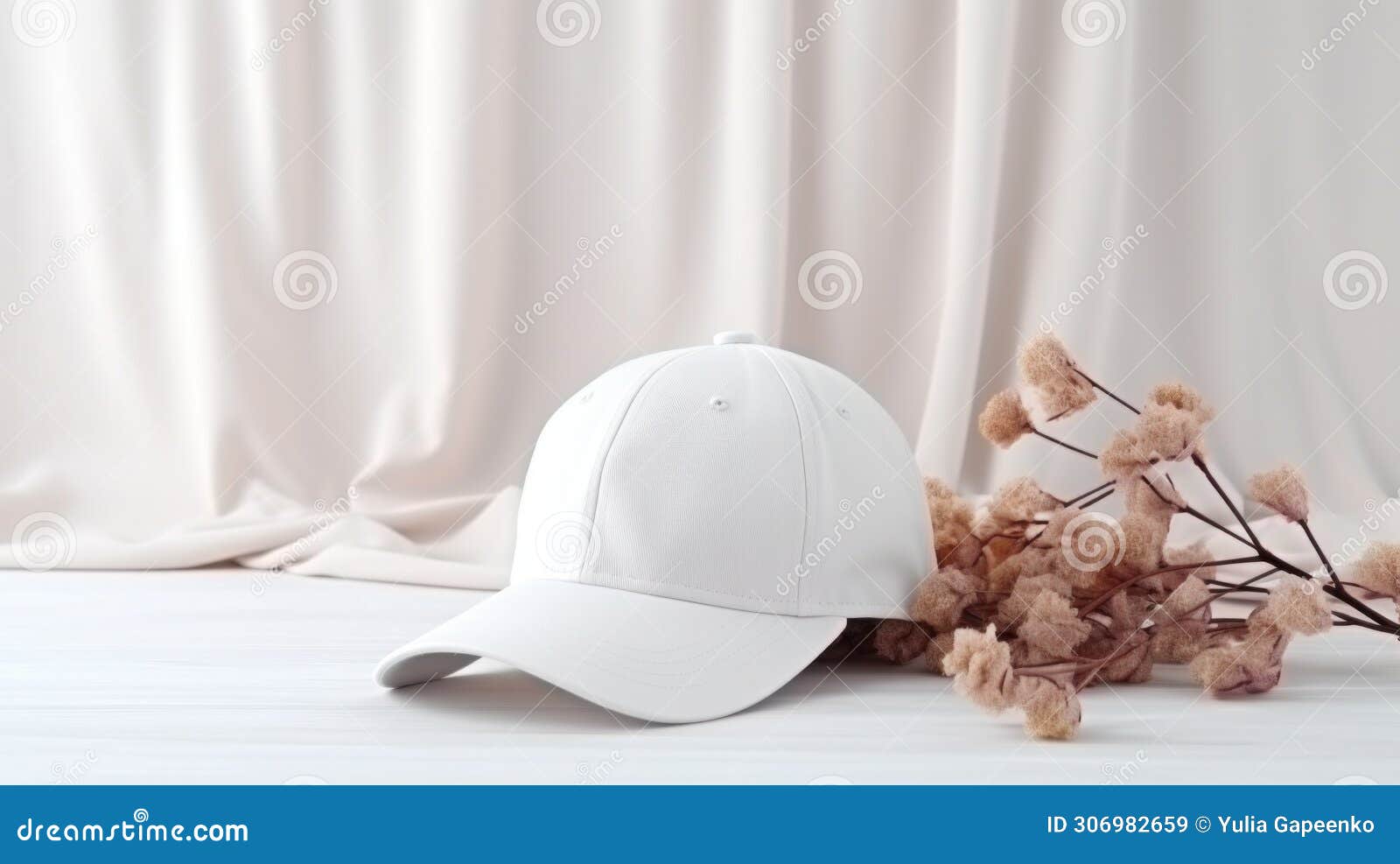 White Cap with Blank Front, Realistic on a Mockup Template in a White Table in a Luxury Home ...