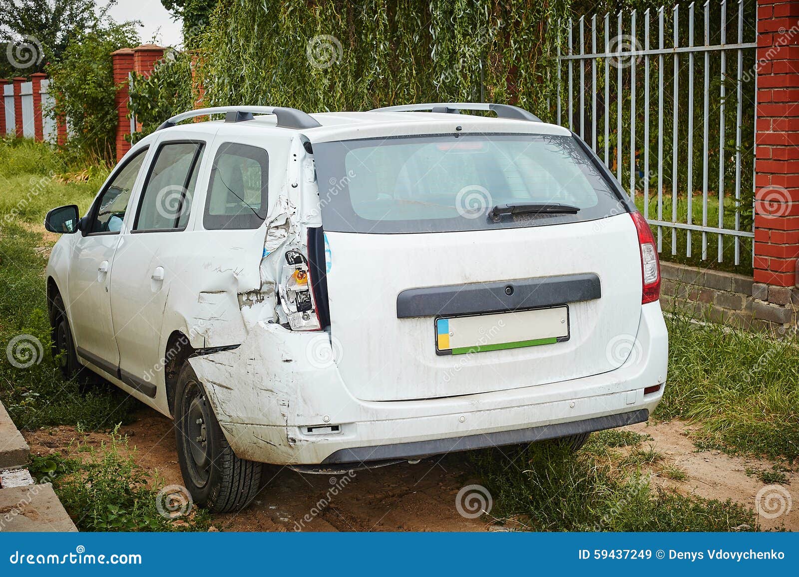 White Car after an Accident Stock Image - Image of broken, dented: 59437249