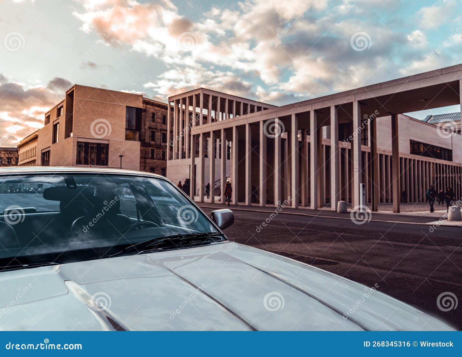 White Car with a Building and Sunset Background Stock Photo - Image of ...