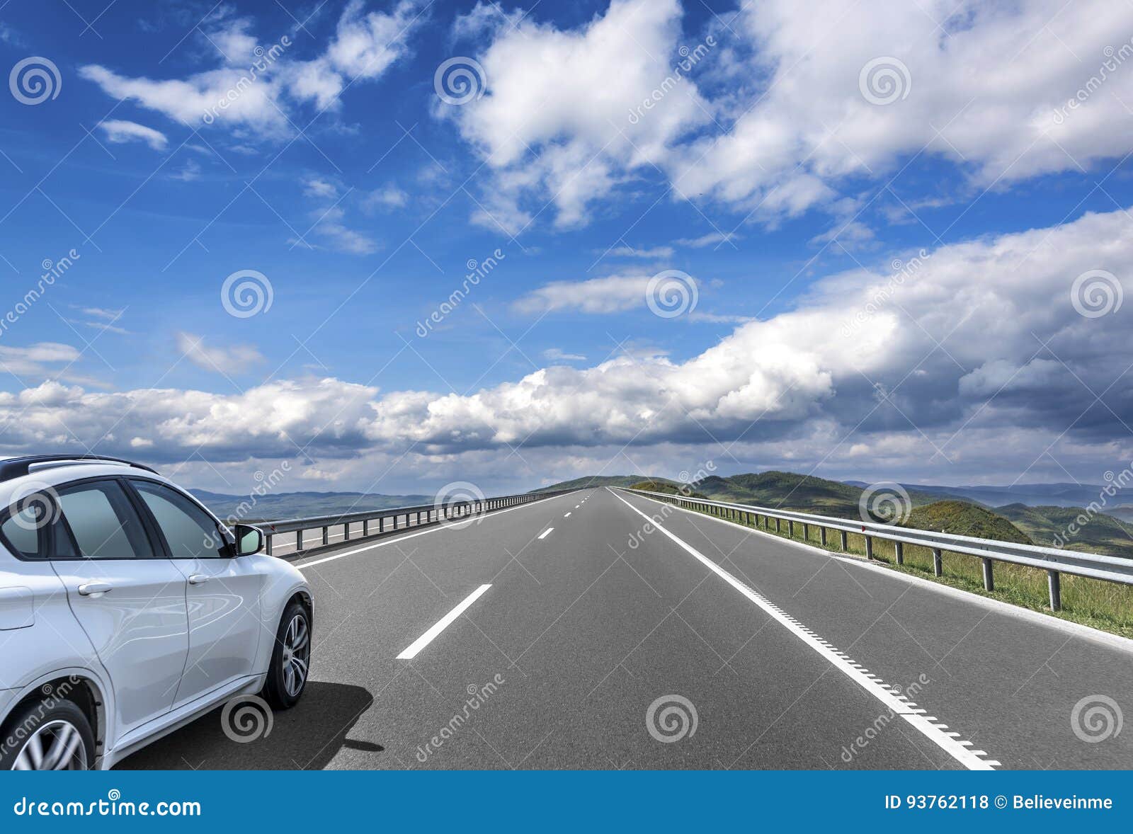White Car is Driving on the High-speed Highway. Stock Photo - Image of ...