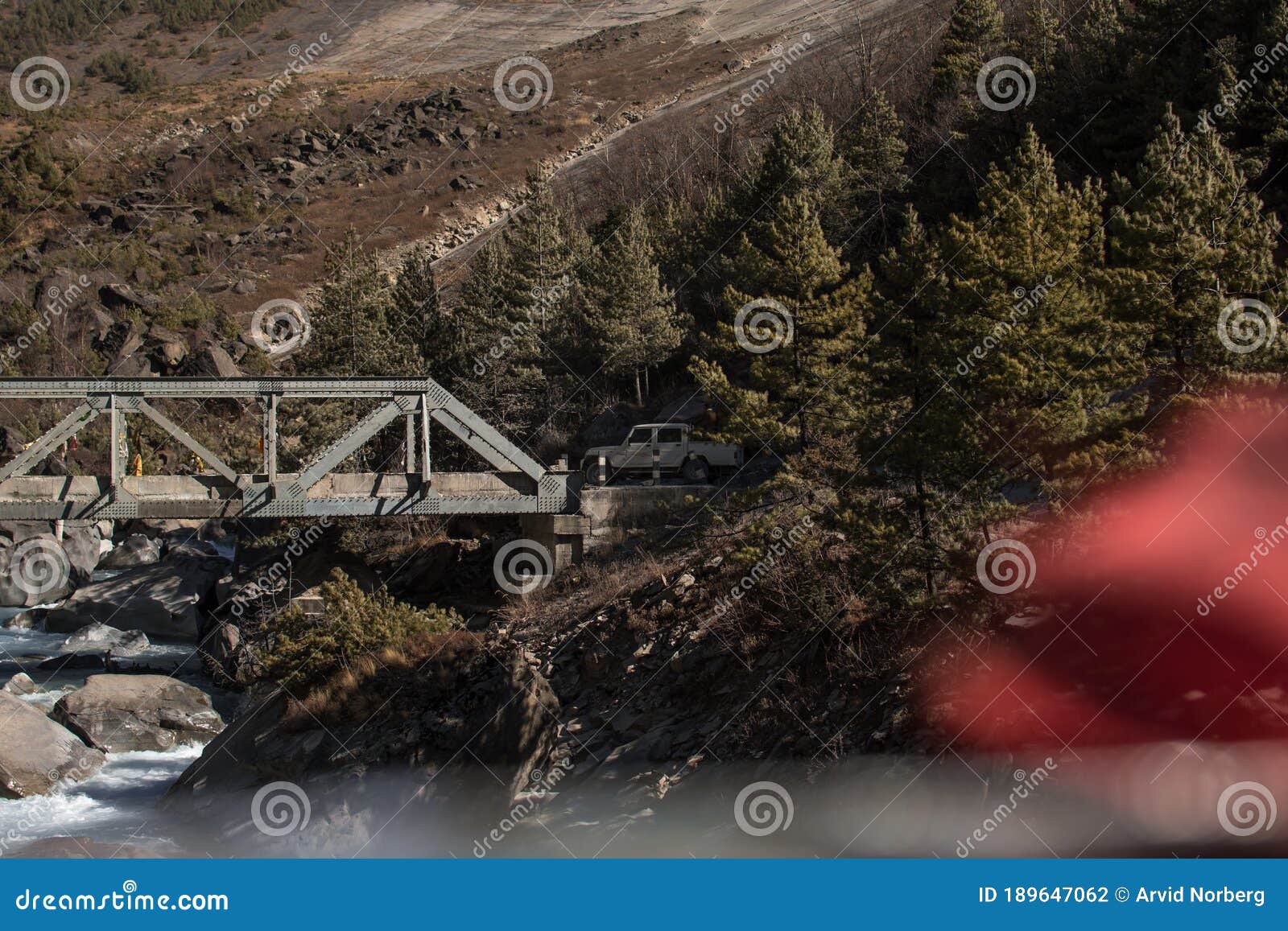 White Car Driving Over a Bridge Stock Photo - Image of rocks, river ...