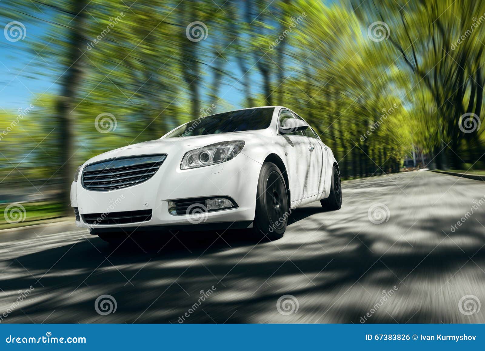 White Car Fast Drive on Asphalt Road Stock Photo - Image of fast, trees ...