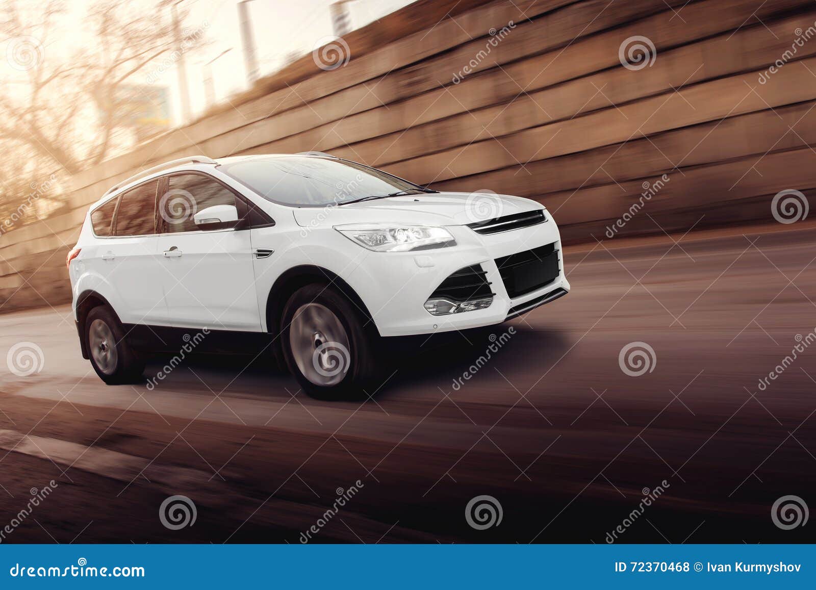 White Car Fast Drive on Road in the City Stock Photo - Image of blurred ...