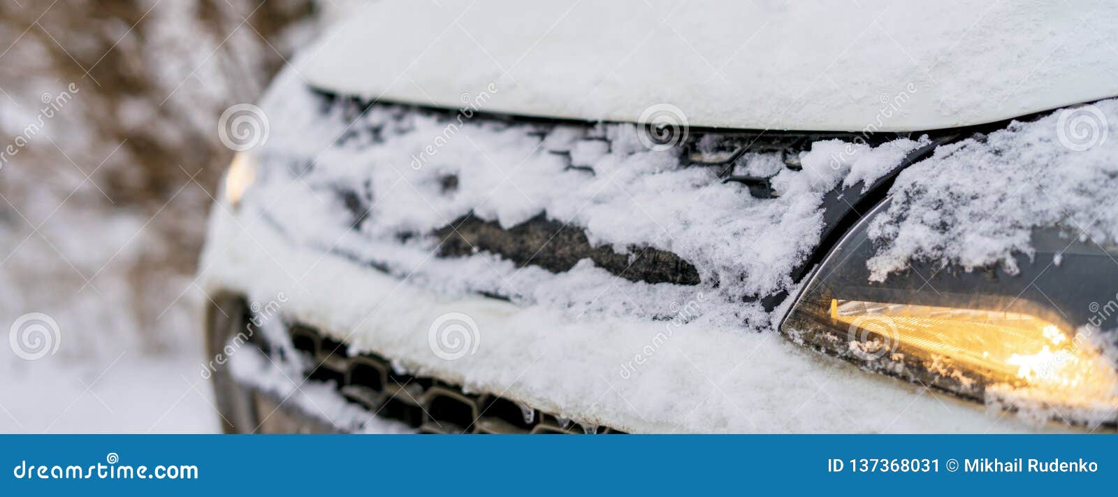 White Car Front Covered in Snow in Winter Season B Stock Image - Image ...