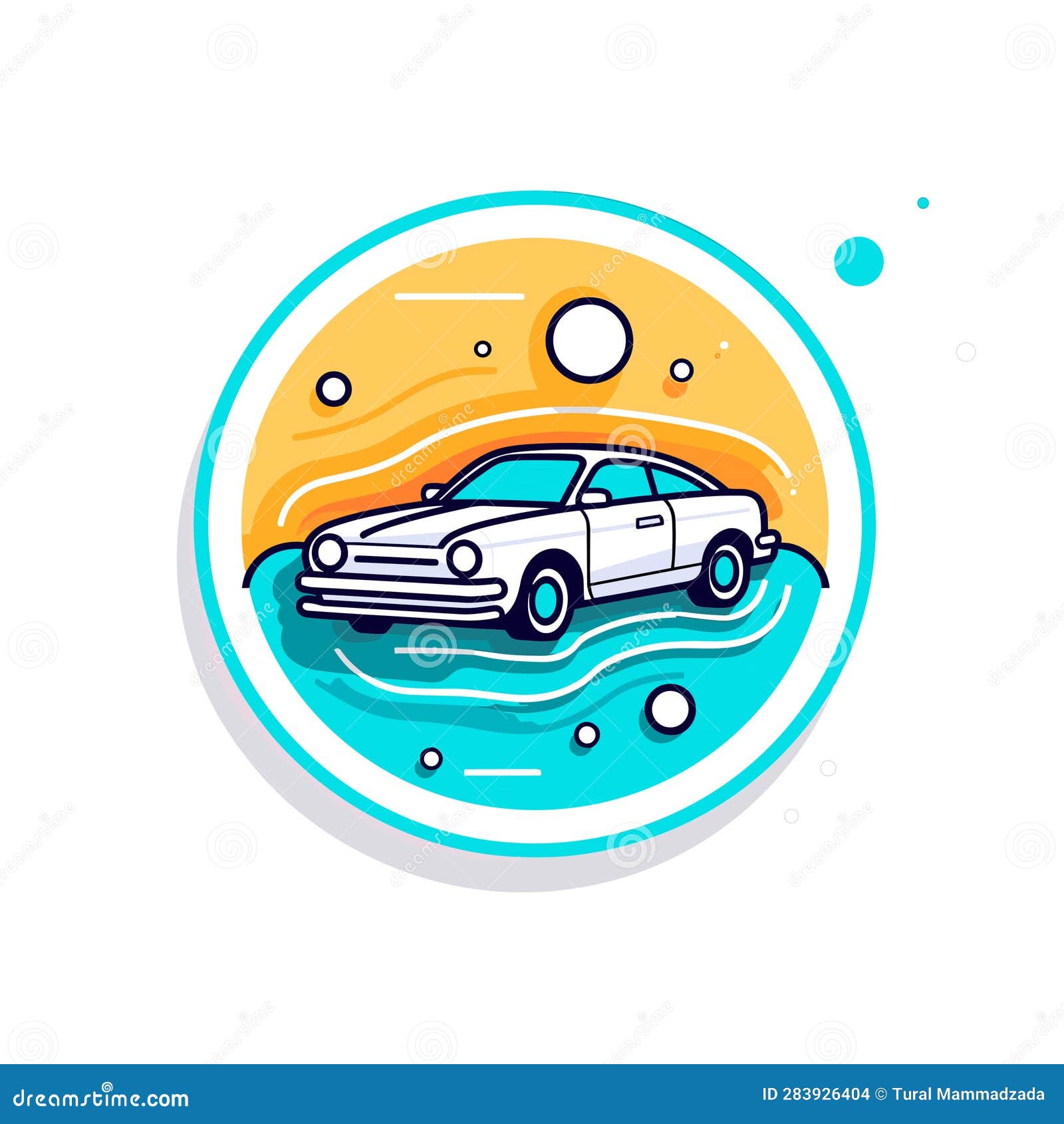Vector of a White Car Floating in the Middle of a Serene Body of Water ...