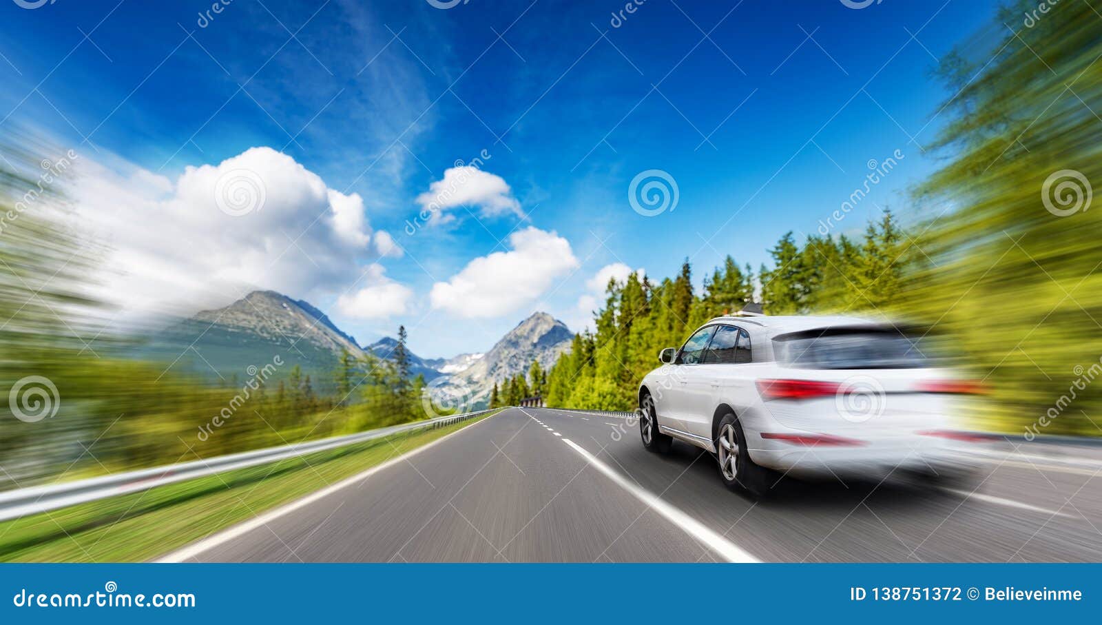 White Car Moving on Highway. Stock Photo - Image of rush, hasten: 138751372