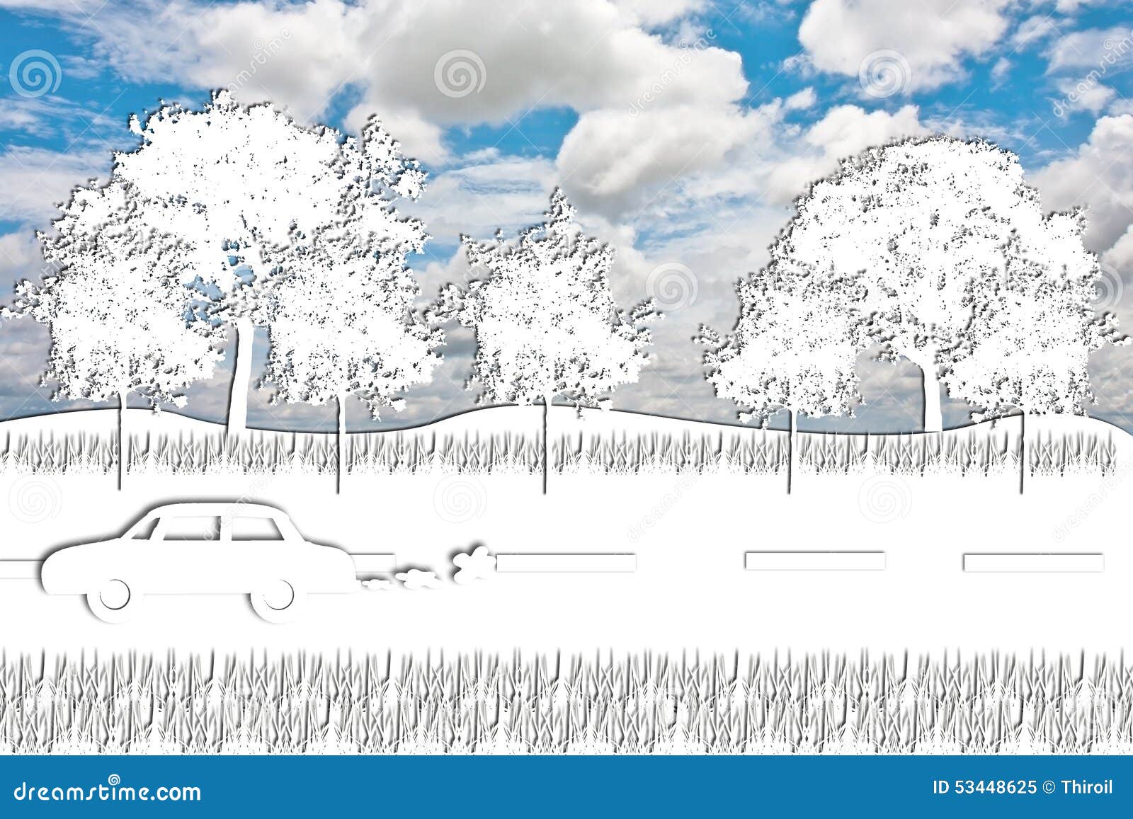 White Car and Tree Symbol from White on Sky Background. Stock ...