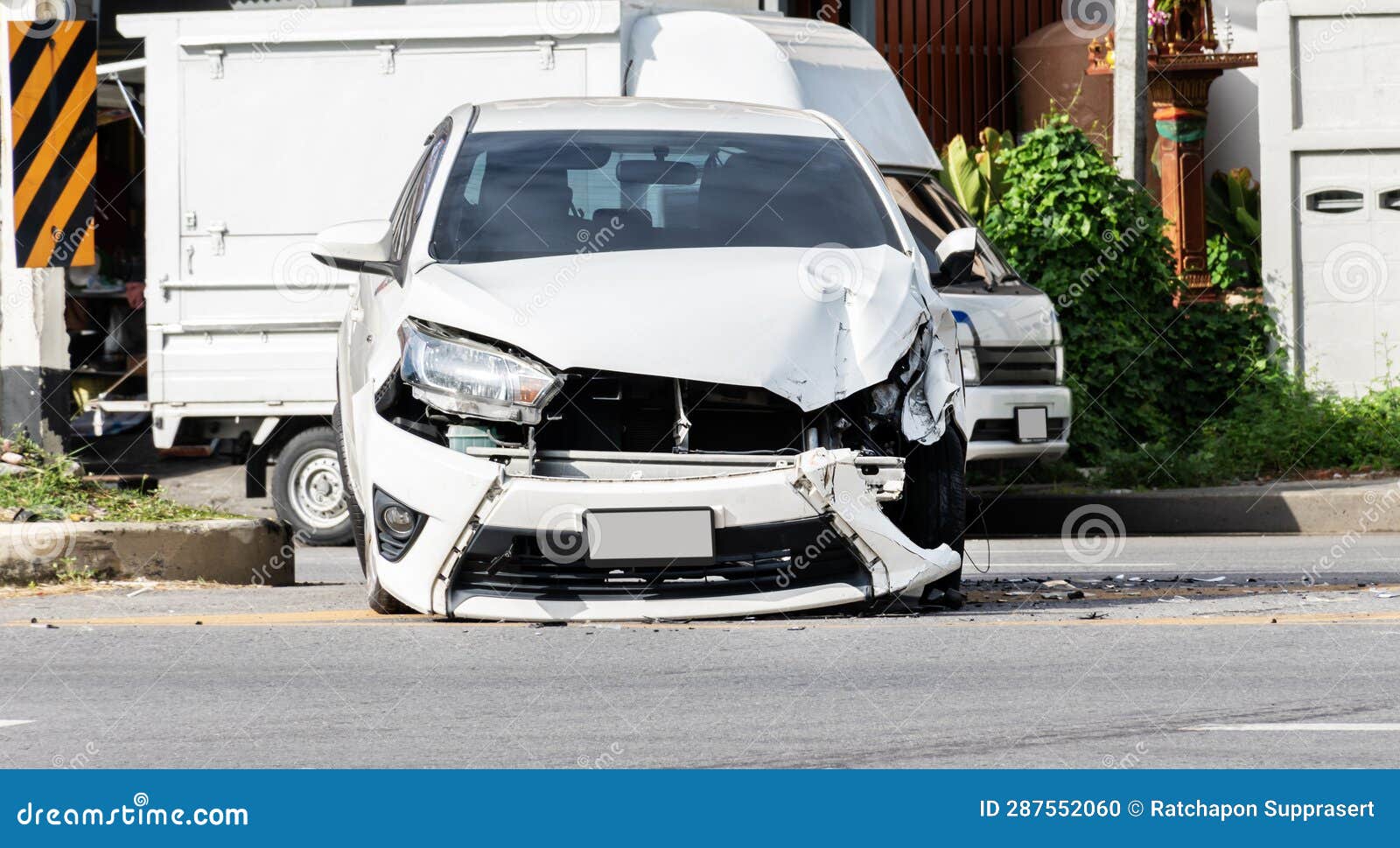 White Car Was Crashed and Parked on Road Stock Photo - Image of safe ...