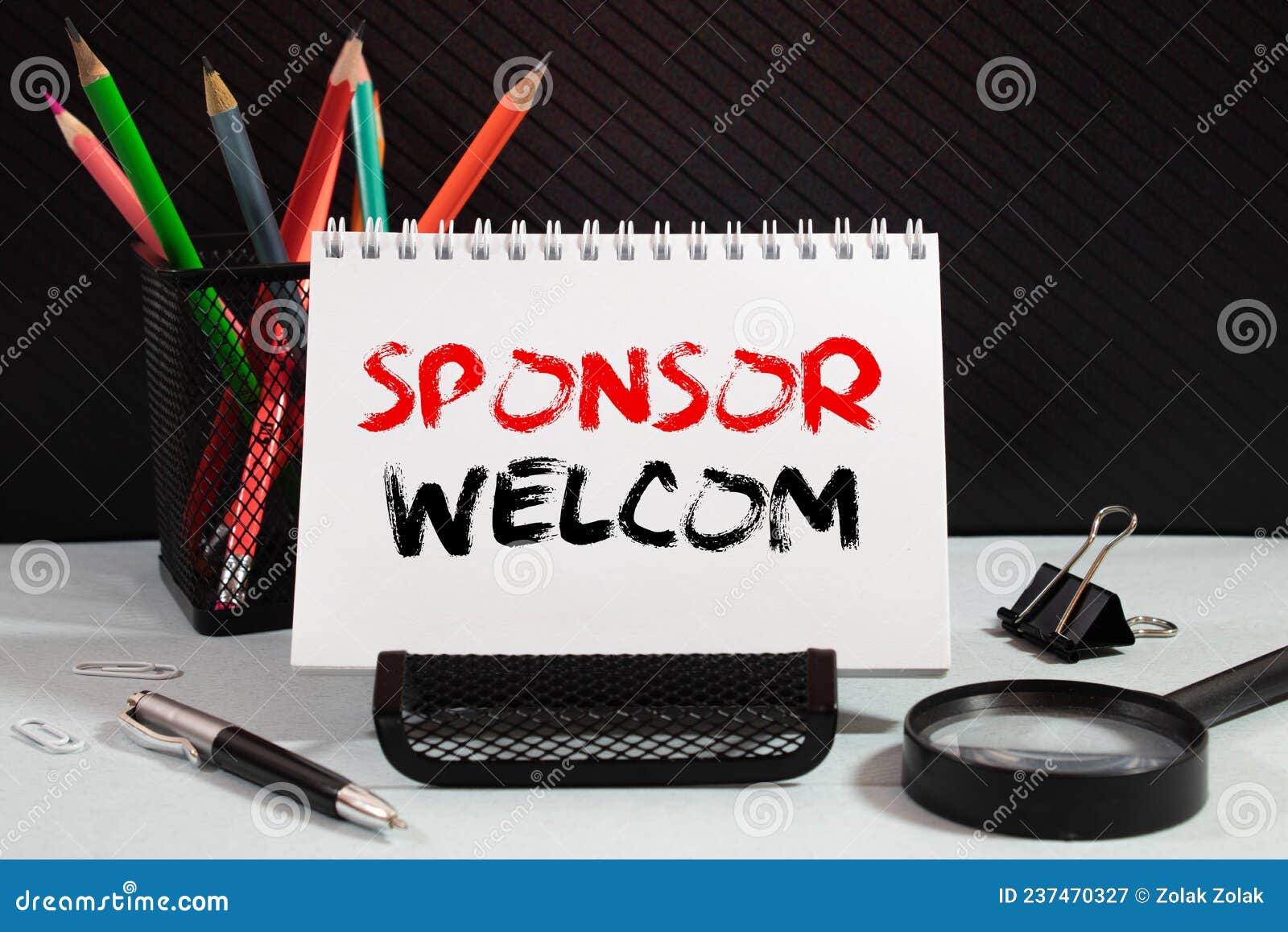 White Card on the Black Background with Text Sponsors Welcome. Stock ...