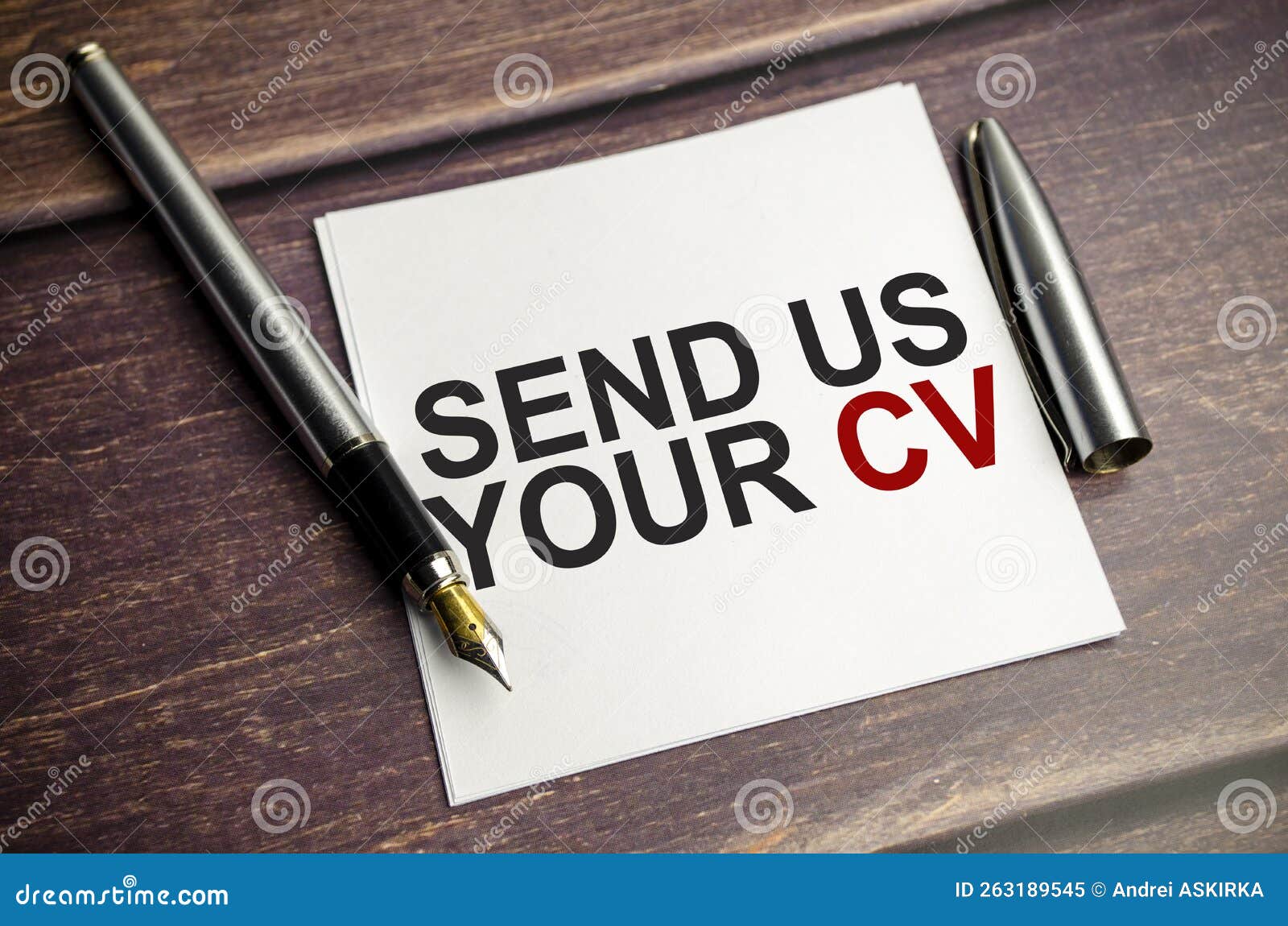 White Card with Text Send Us Your Cv on Wooden Background Stock Image ...