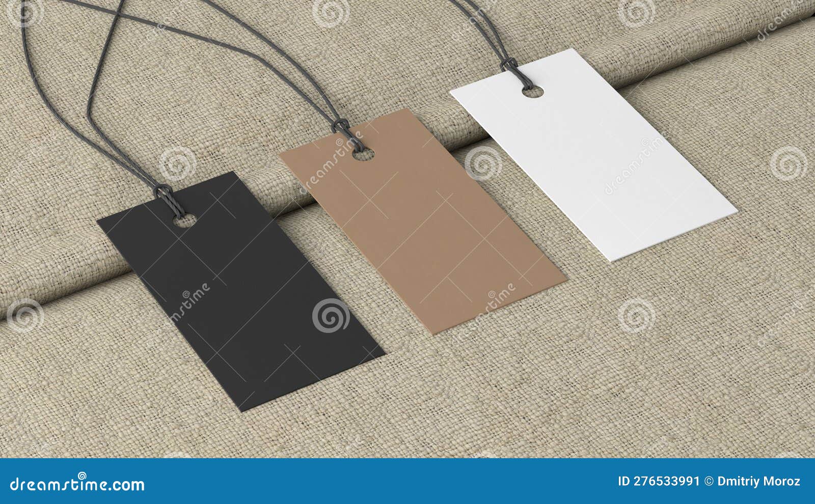 White, Cardboard, Black Rectangular Tags Mockup on Fabric Background ...