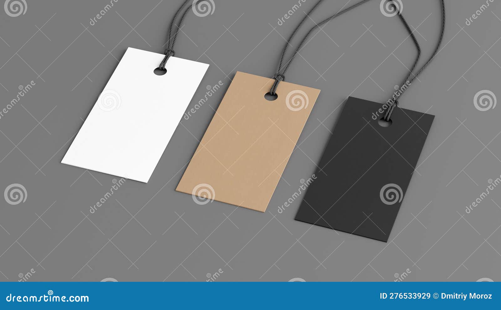 White, Cardboard, Black Rectangular Tags Mockup on Gray Background ...