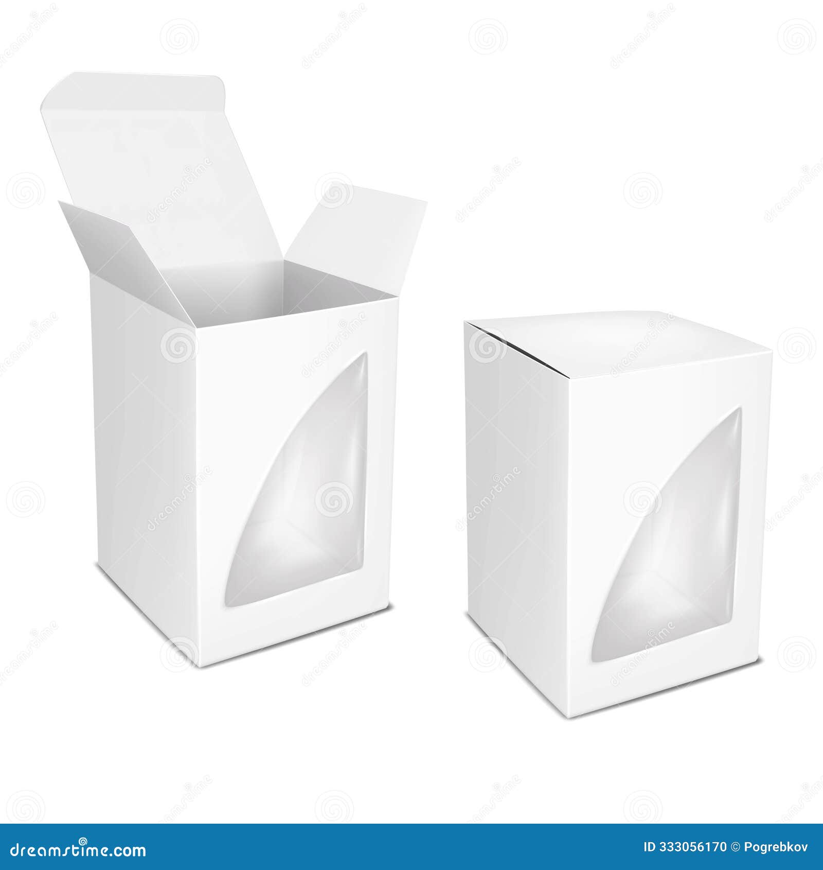 White Cardboard Box with Clear Plastic Triangular Window Mockup. Empty ...