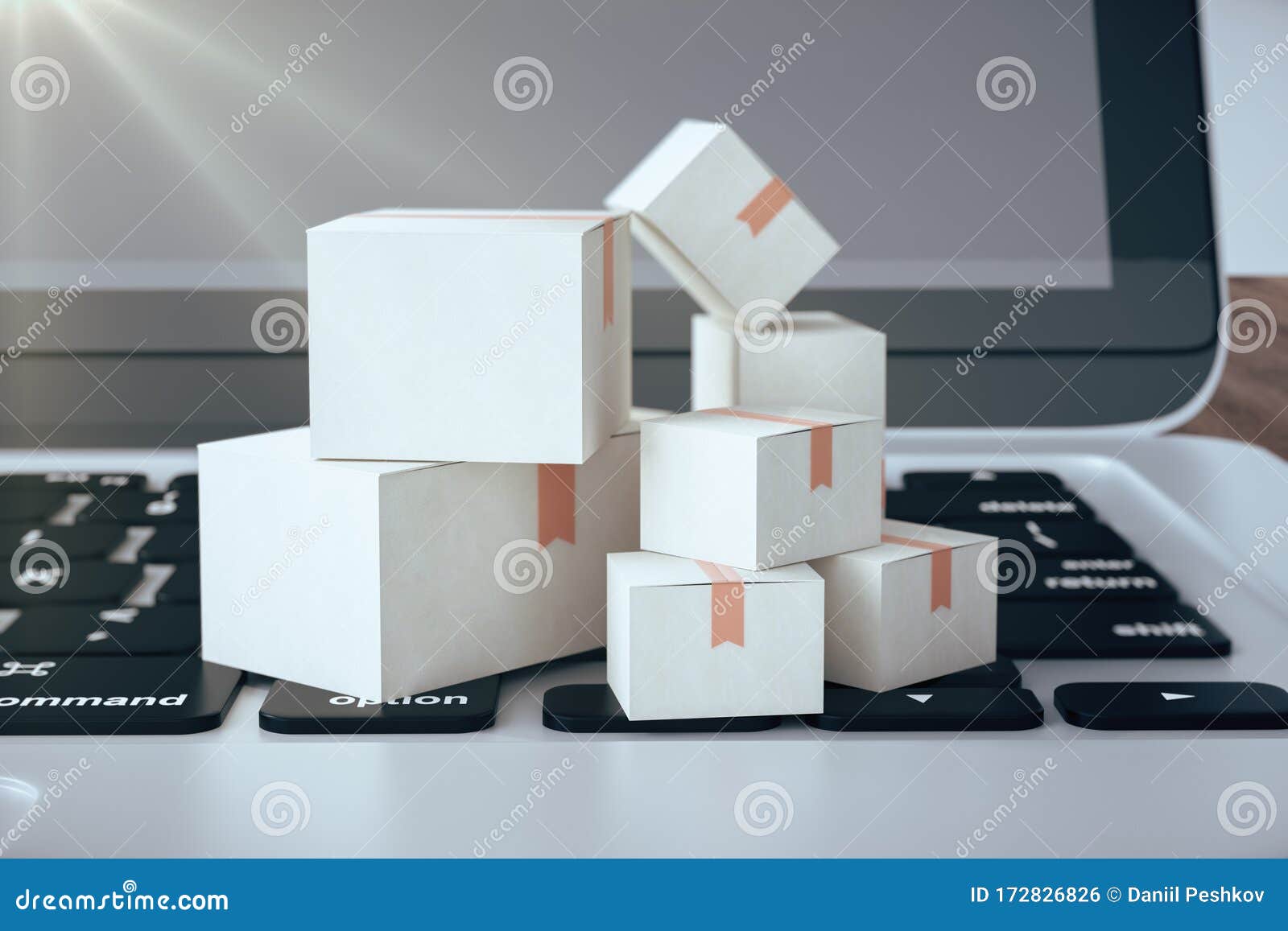 White Cardboard Boxes on a Laptop Stock Illustration - Illustration of ...