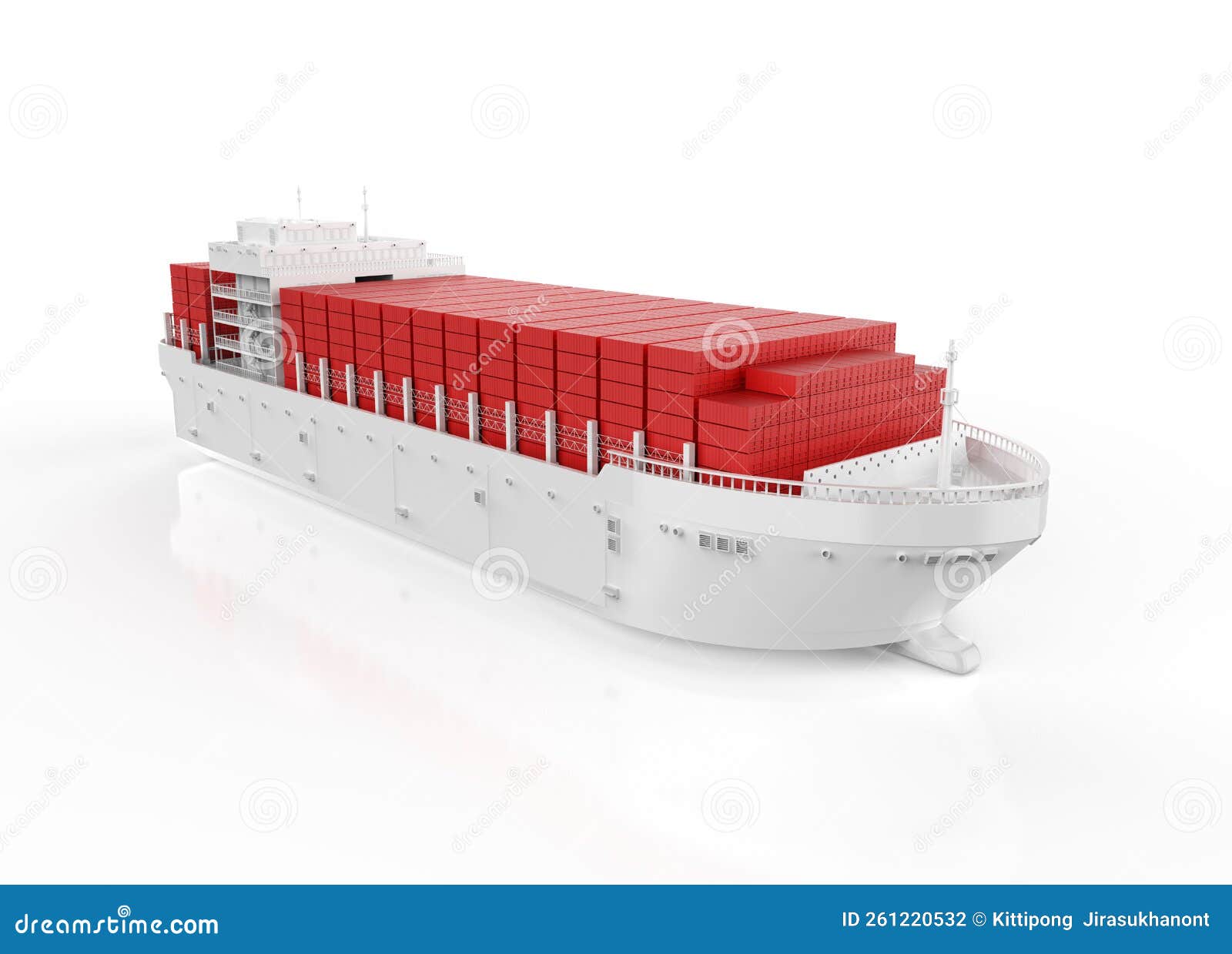 White Cargo Ship or Vessel with Red Containers on White Background ...