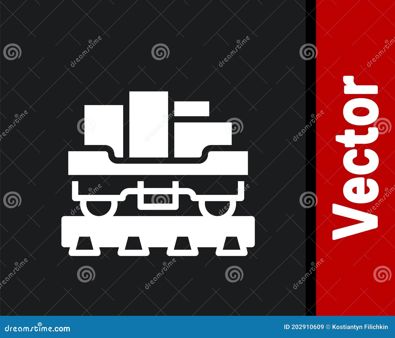 White Cargo Train Wagon Icon Isolated on Black Background. Full Freight ...