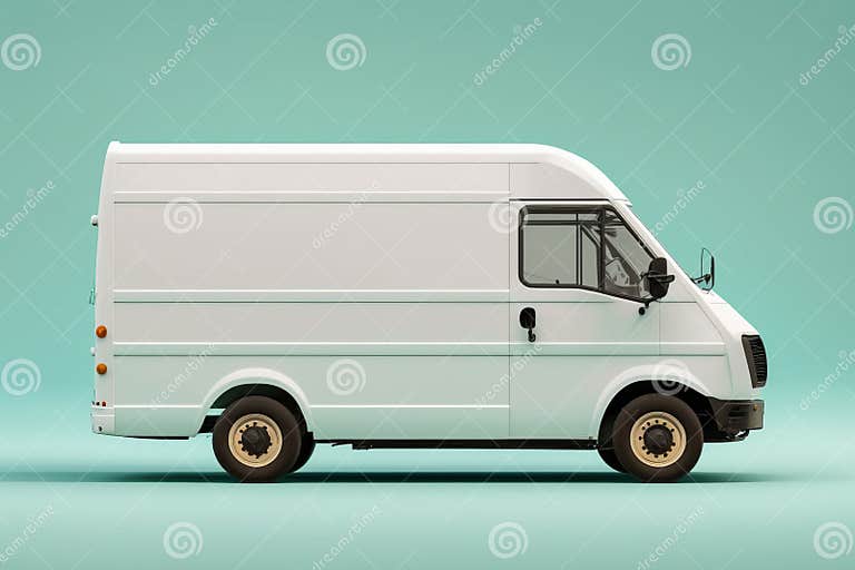 White Cargo Van. Isolated on Solid Color Studio Background. Side View ...