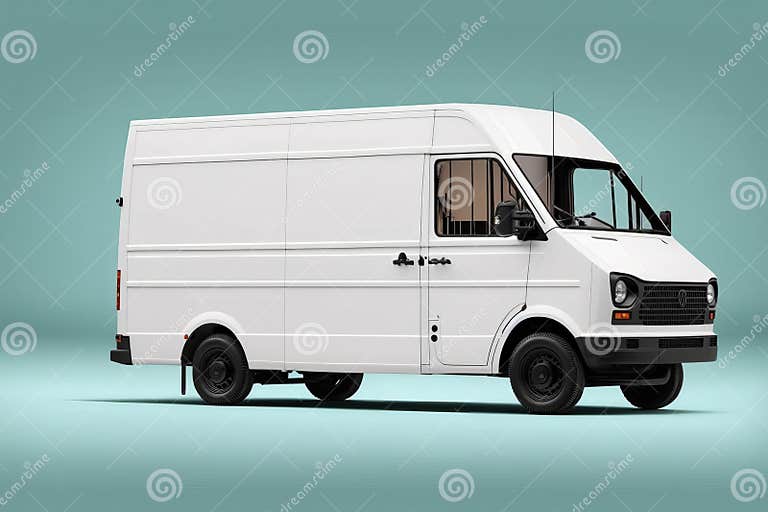 White Cargo Van. Isolated on Solid Color Studio Background. Side View ...