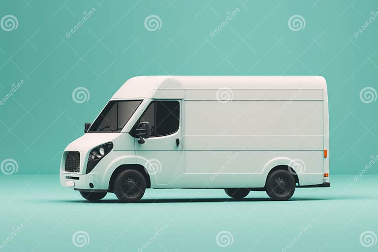 White Cargo Van. Isolated on Solid Color Studio Background. Side View ...