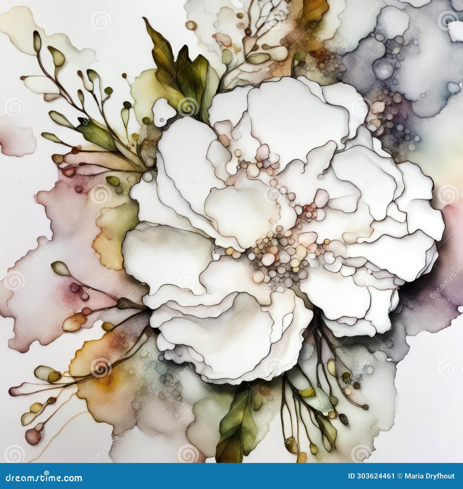 White Carnation Alcohol Ink Abstract Stock Illustration - Illustration ...