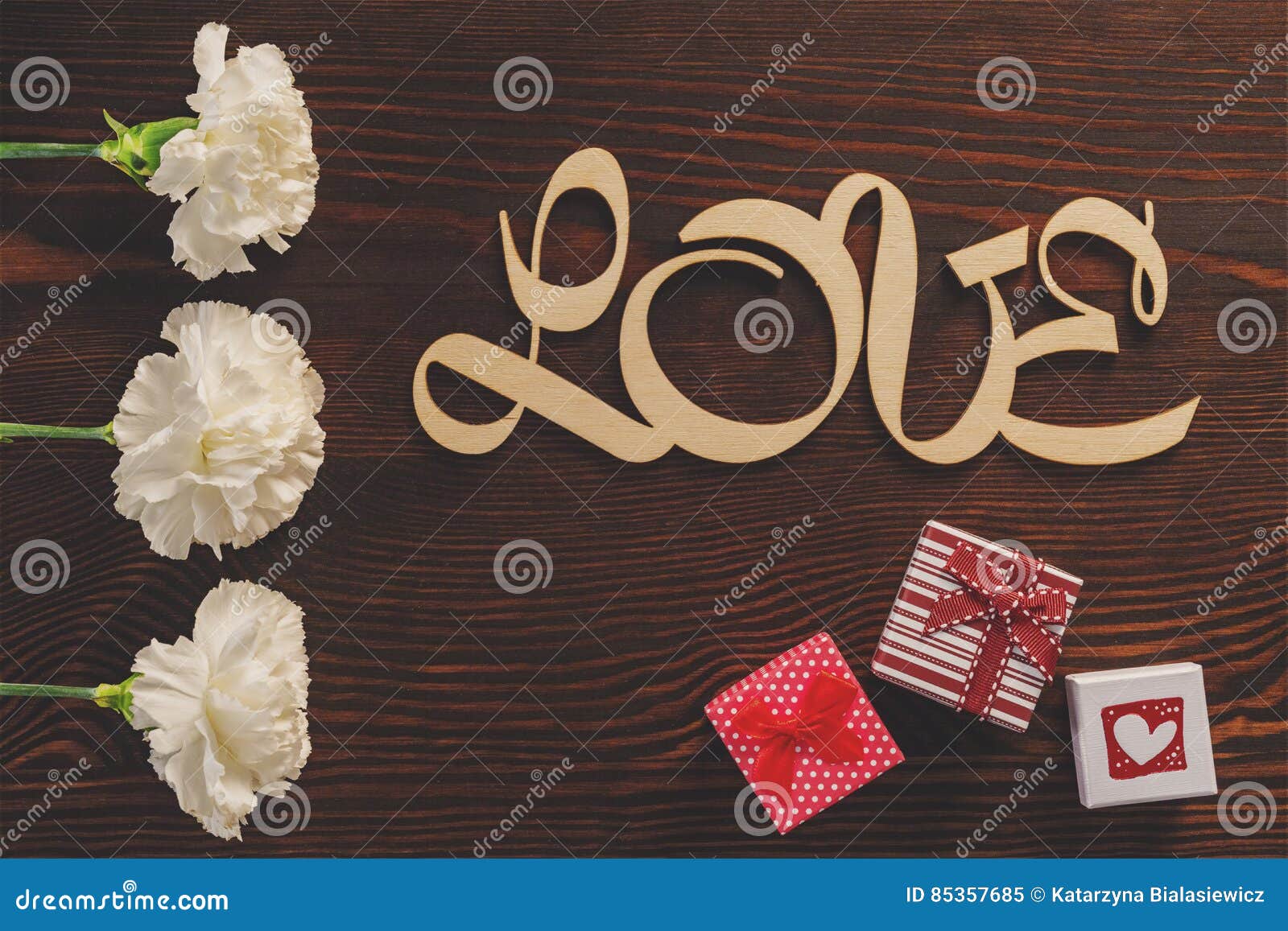 White Carnations and Love Text Stock Image - Image of white ...