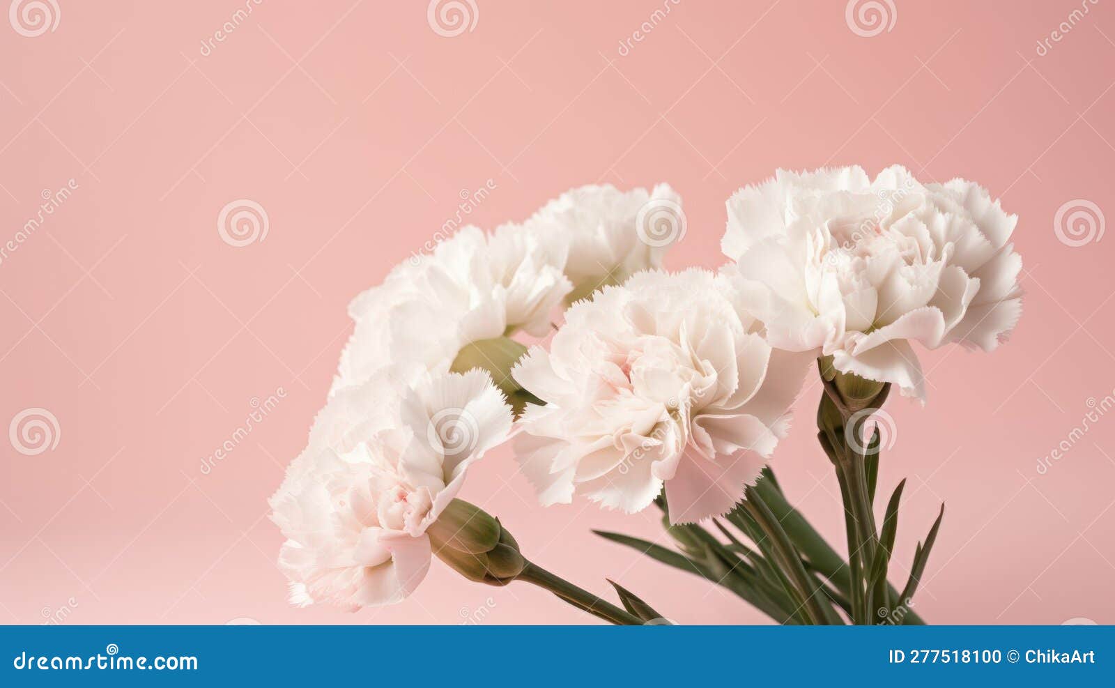 White Carnations on a Soft Pink Background with Copy Space. AI ...