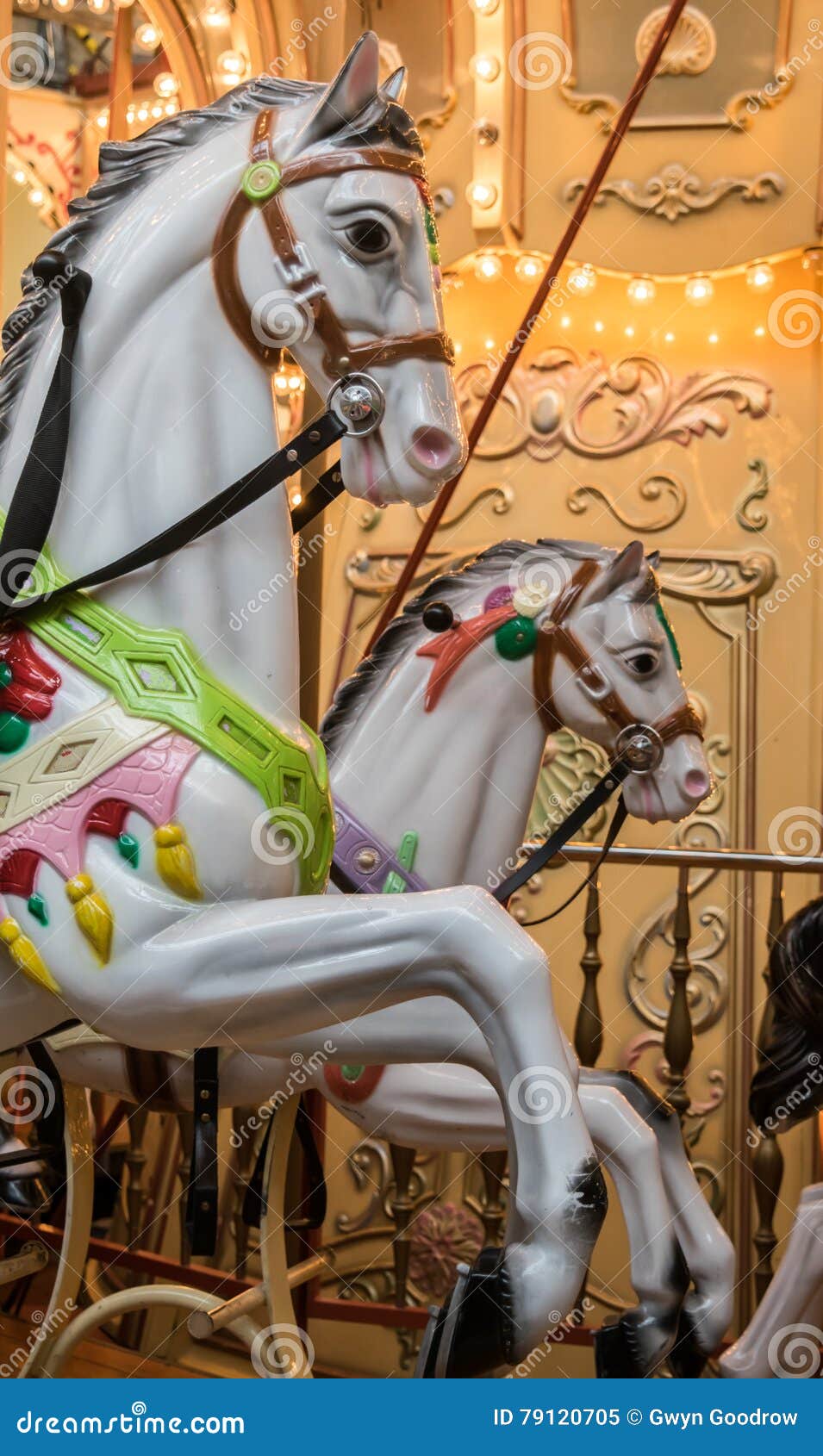 White Carousel Horses stock image. Image of white, prancing - 79120705