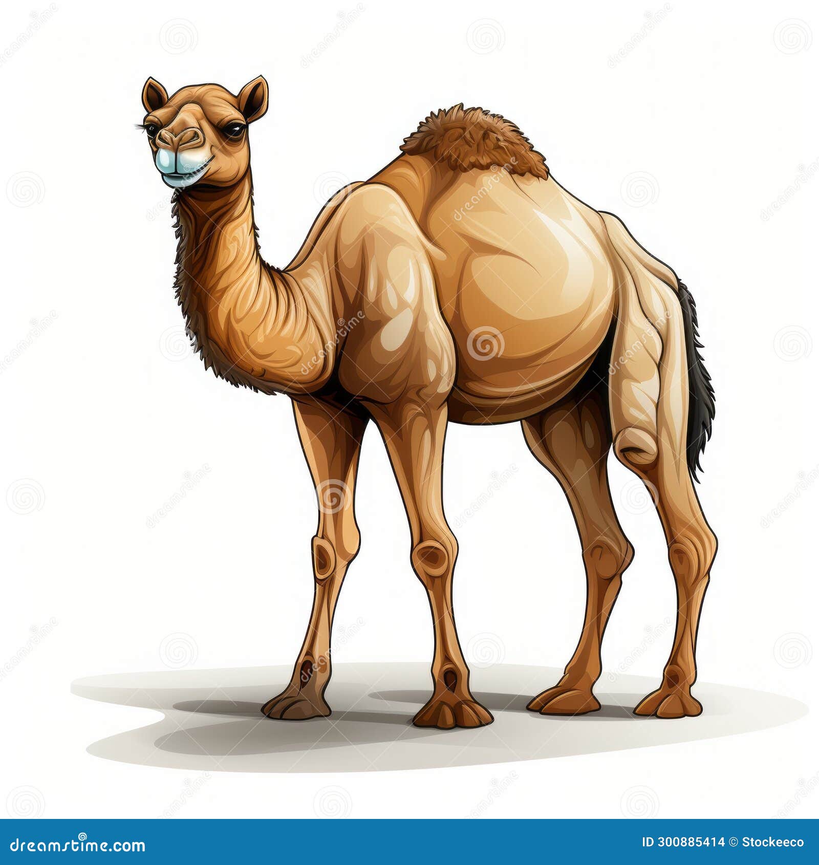 Meticulously Detailed Camel Cartoon Illustration with Dramatic Pensive ...
