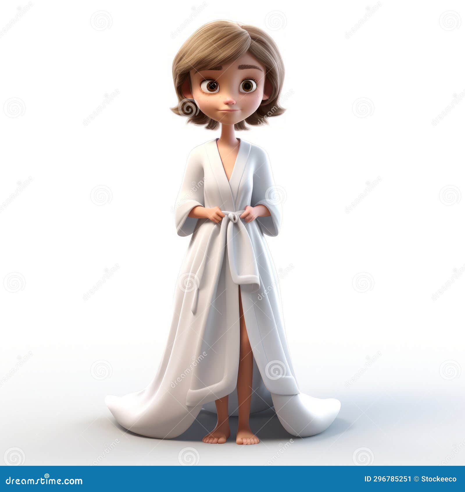 Youthful Cartoon Woman in White Robe - 3d Model Render Stock ...