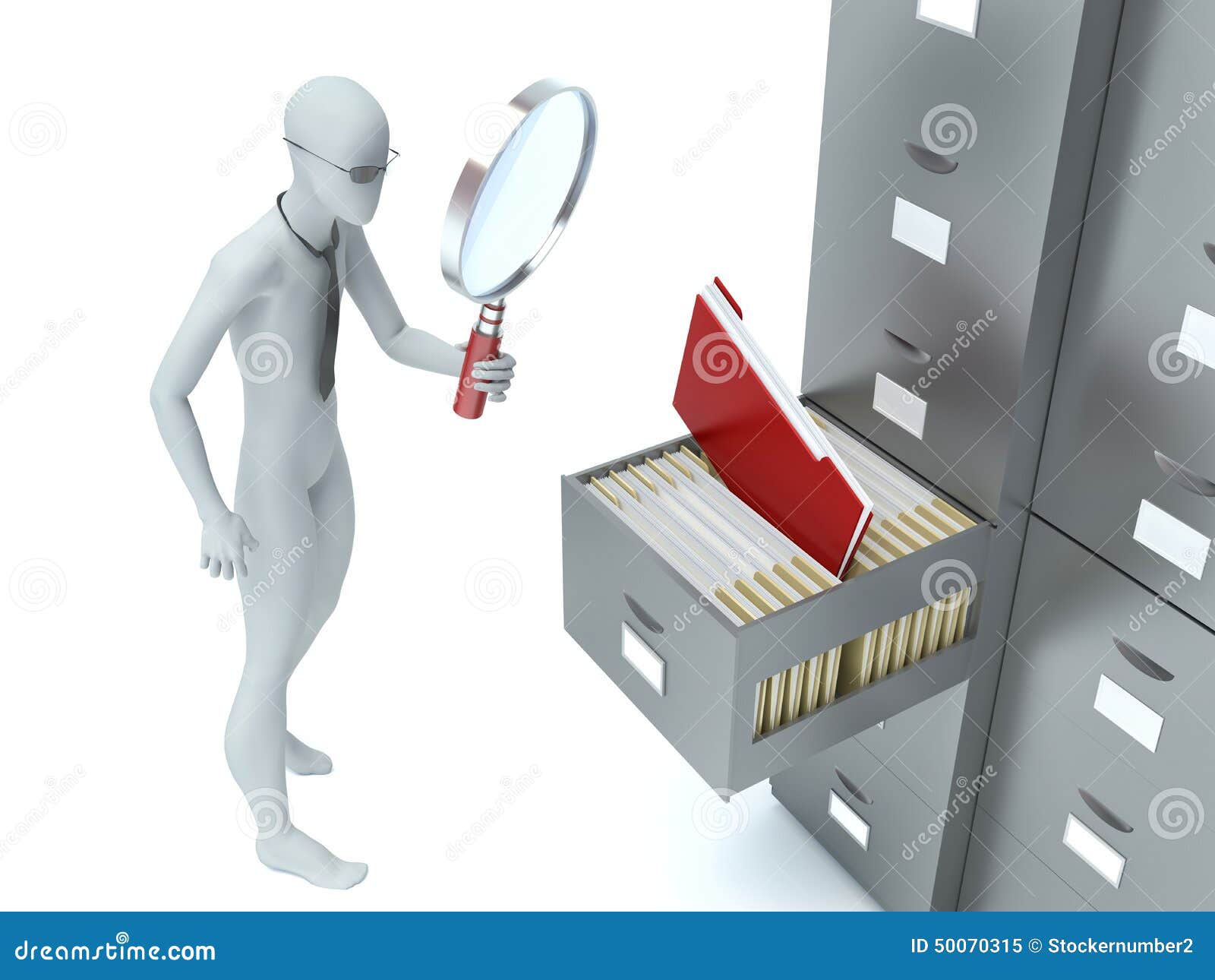 White Cartoon Character Search in Red Folder Stock Illustration ...