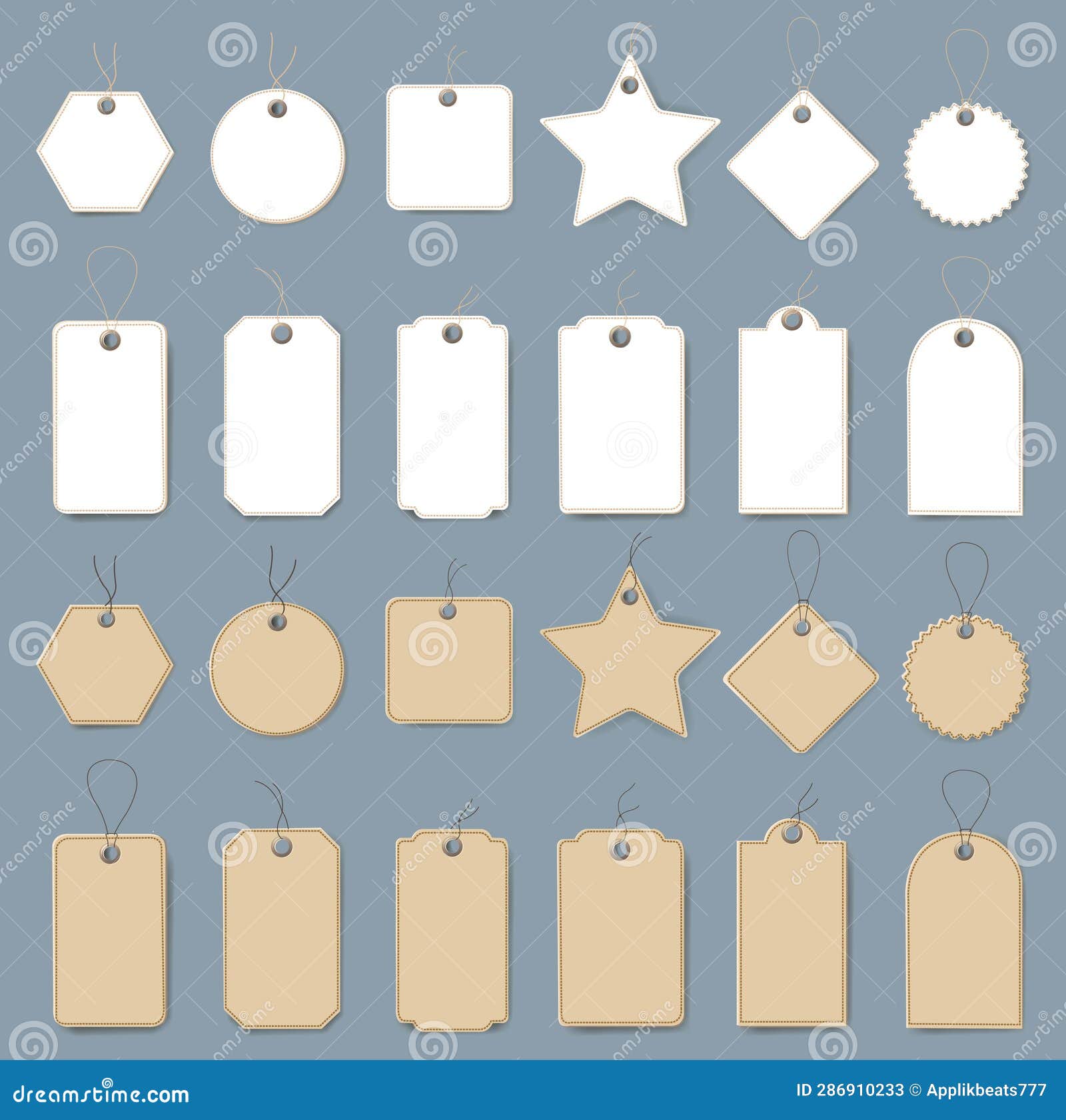 White and Cartoon Labels Set Isolated Grey Background Stock Vector ...