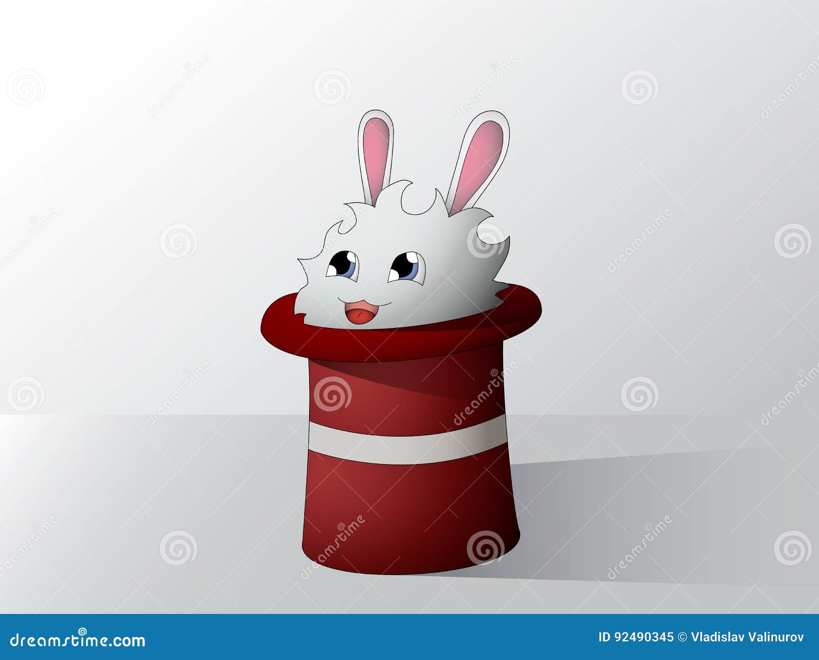 White Cartoon Rabbit Sits in Hat Stock Illustration - Illustration of ...