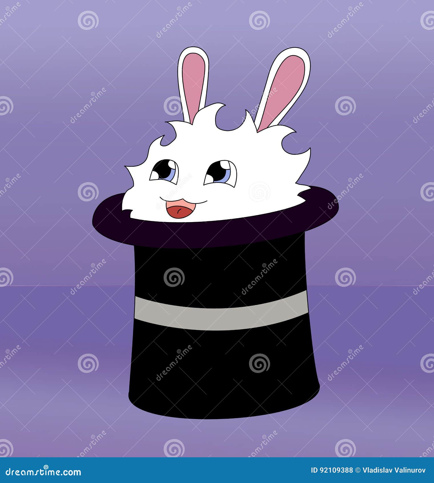 White Cartoon Rabbit Sits in a Magician`s Hat Stock Illustration ...
