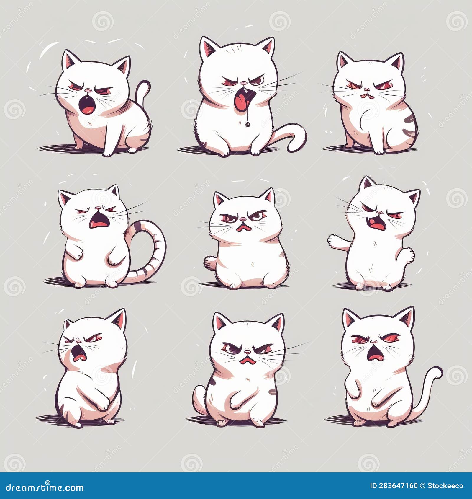 White Cat Animation Vector Set: Intense Emotional Expression in Gritty ...