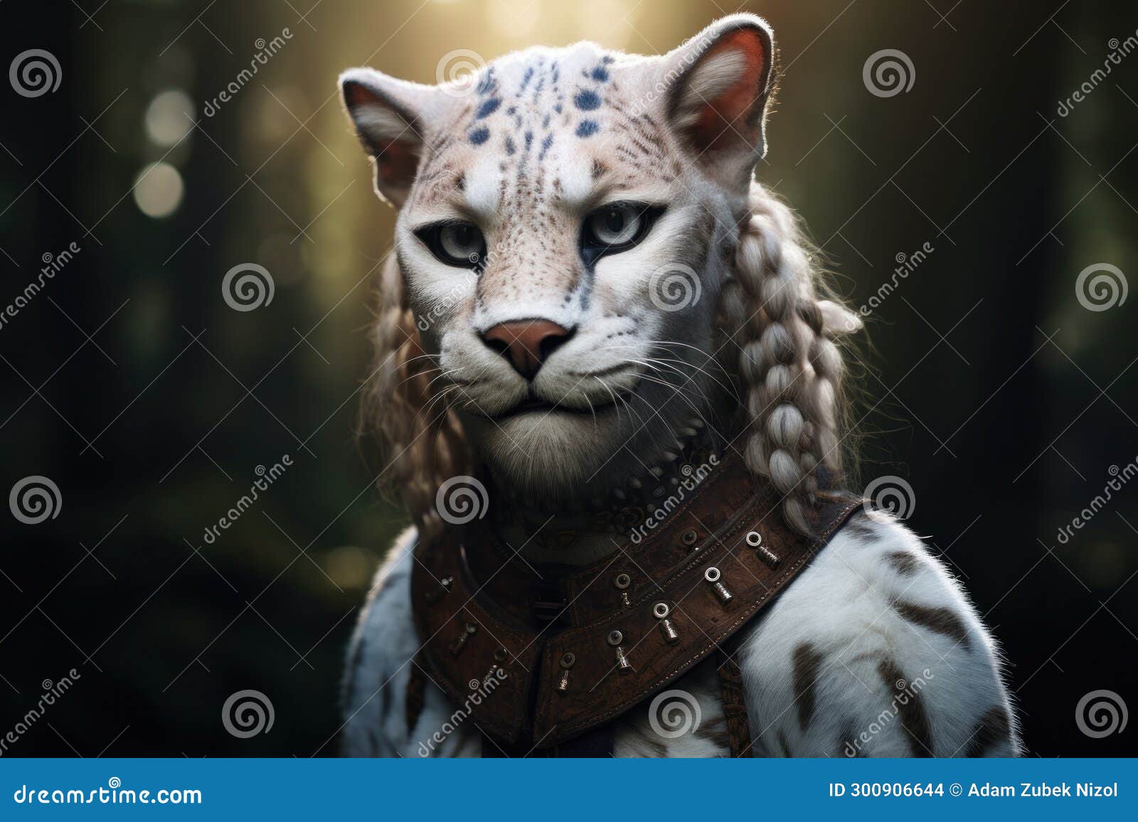 A White Cat with Braids and a Collar Stock Illustration - Illustration ...