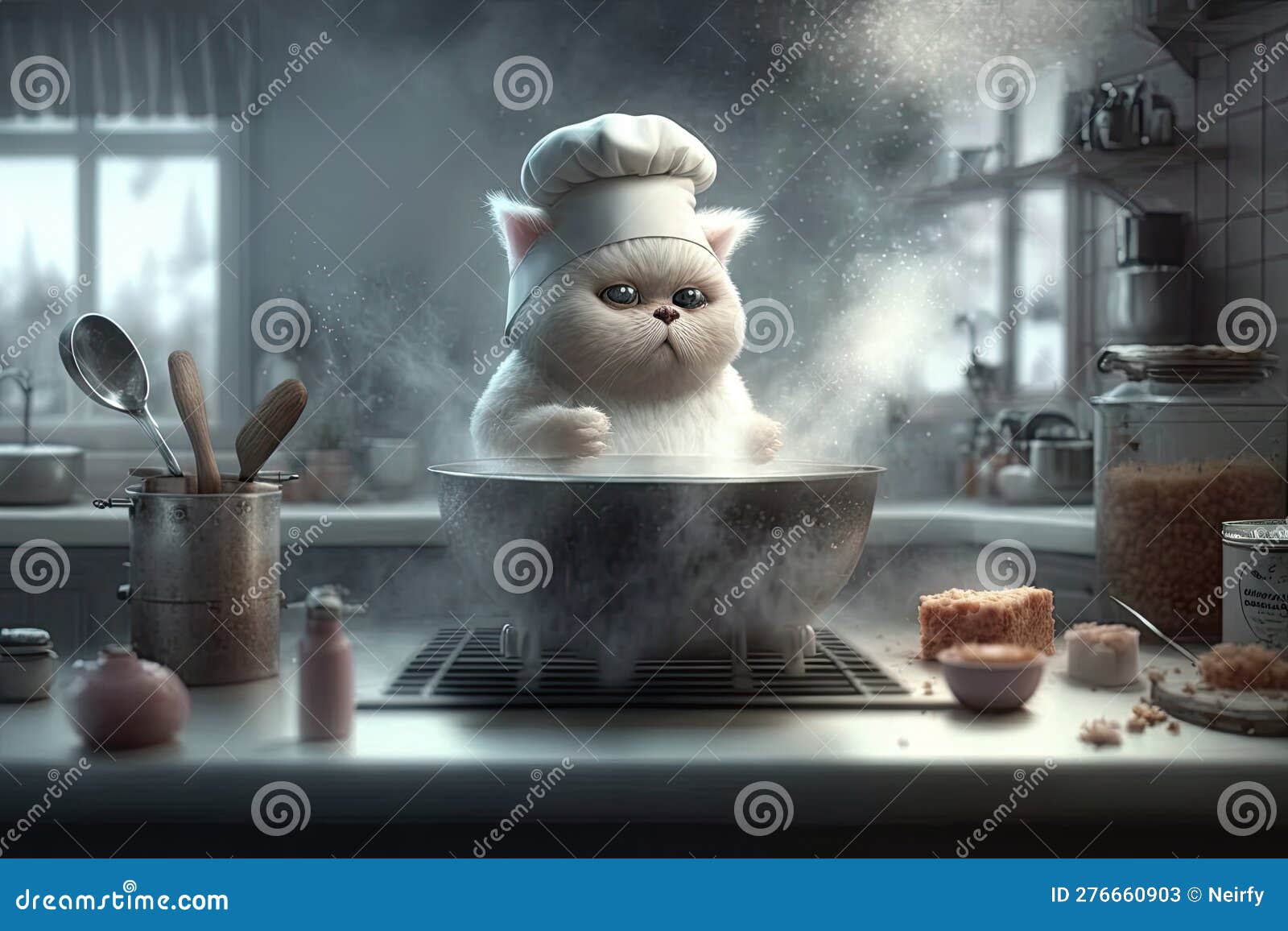 White cat chief cooking stock illustration. Illustration of adorable ...