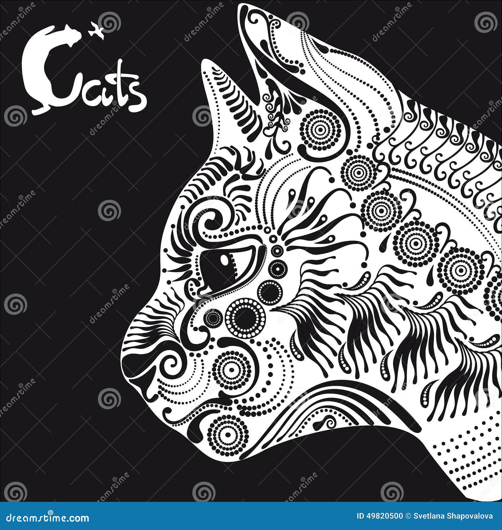 White Cat, Decorative Pattern for a Tattoo or Stencil Stock Vector ...