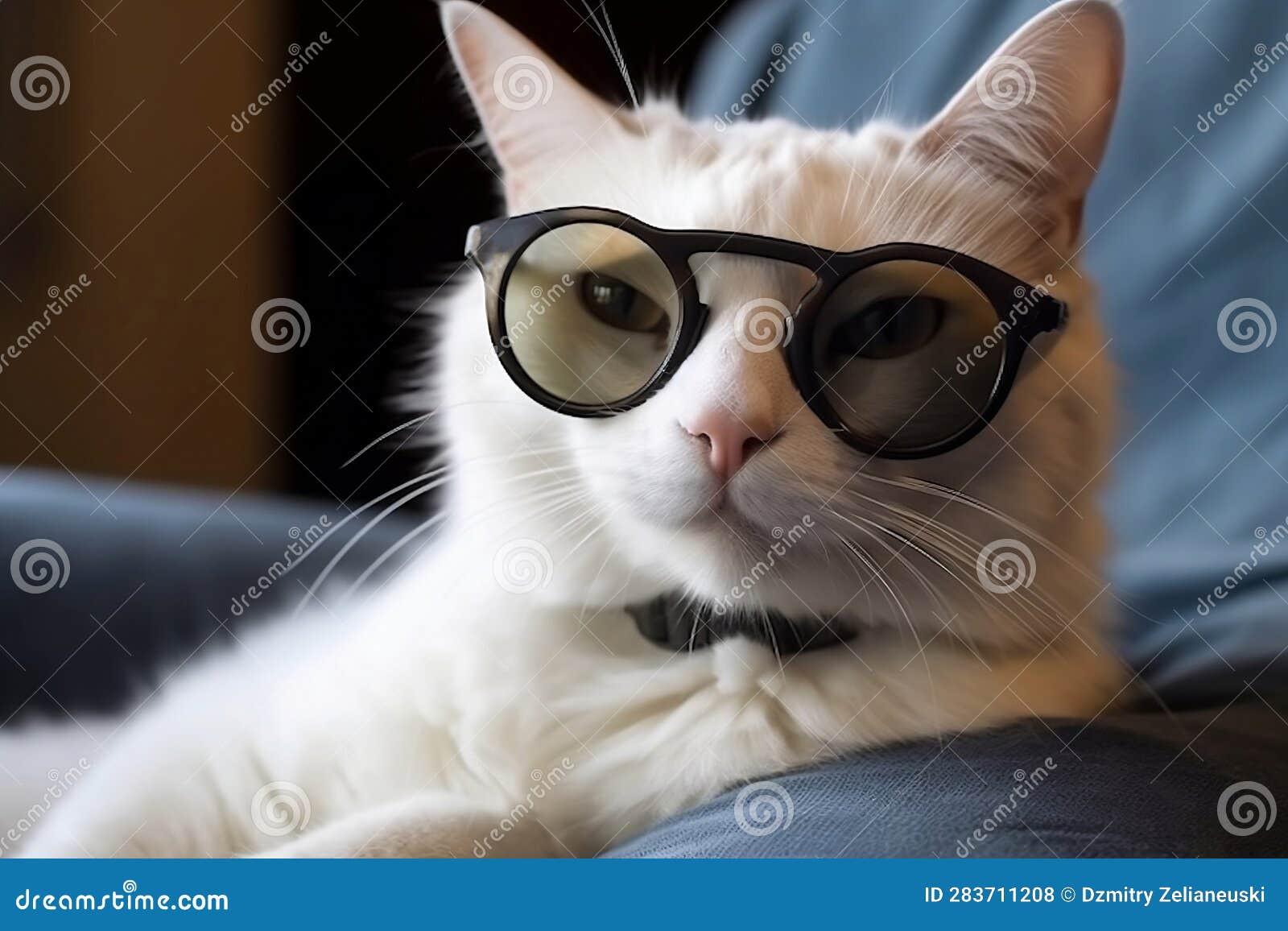 White Cat With Glasses Generative Ai Stock Illustration Illustration Of Adorable Portrait