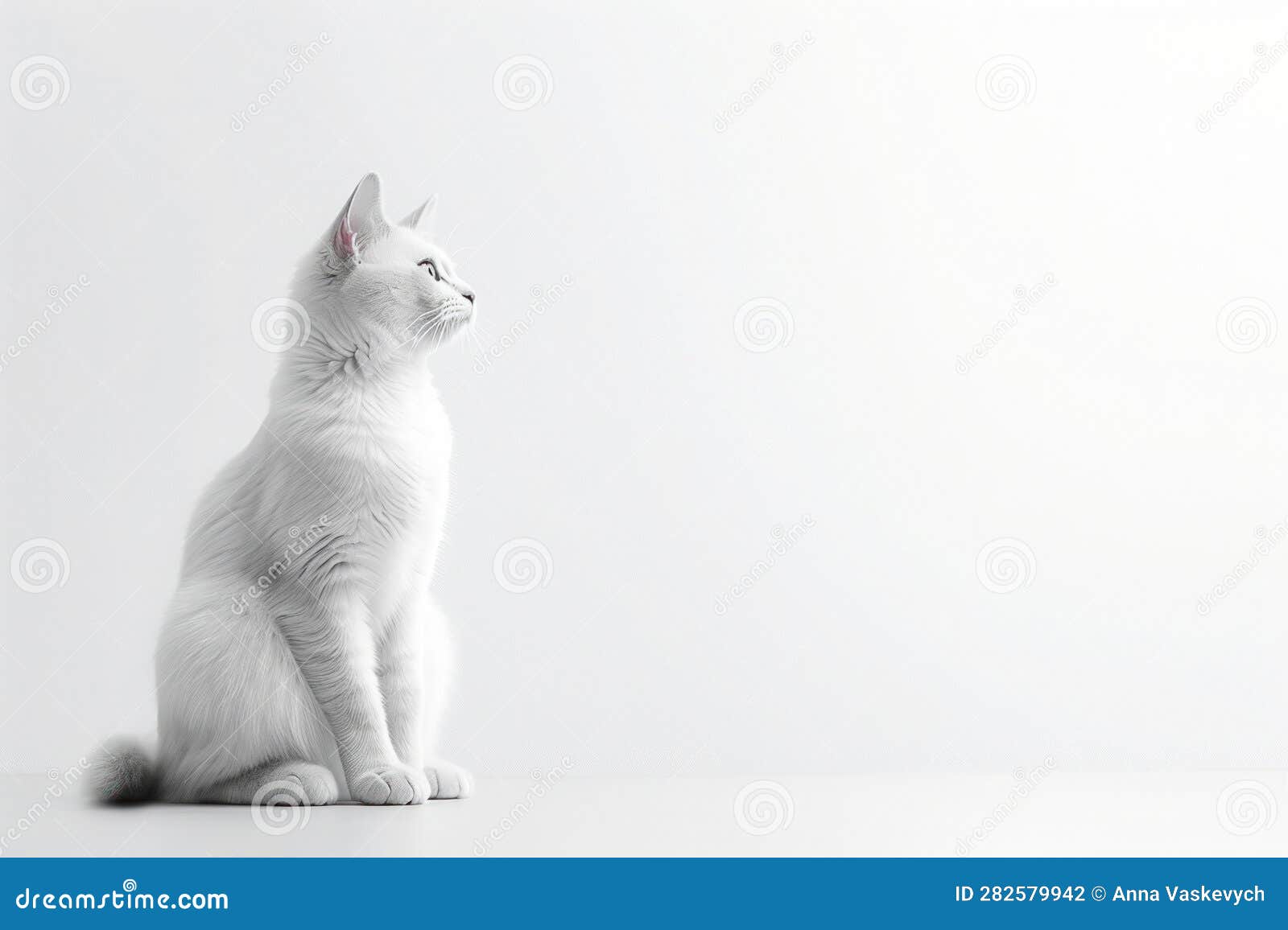 White Cat on Plain Light Gray Background, Space for Text, AI Generated ...