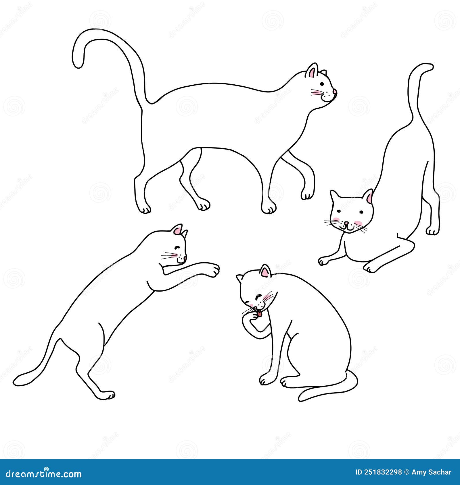 White Cat Pose Set Cartoon Illustration Stock Vector - Illustration of ...