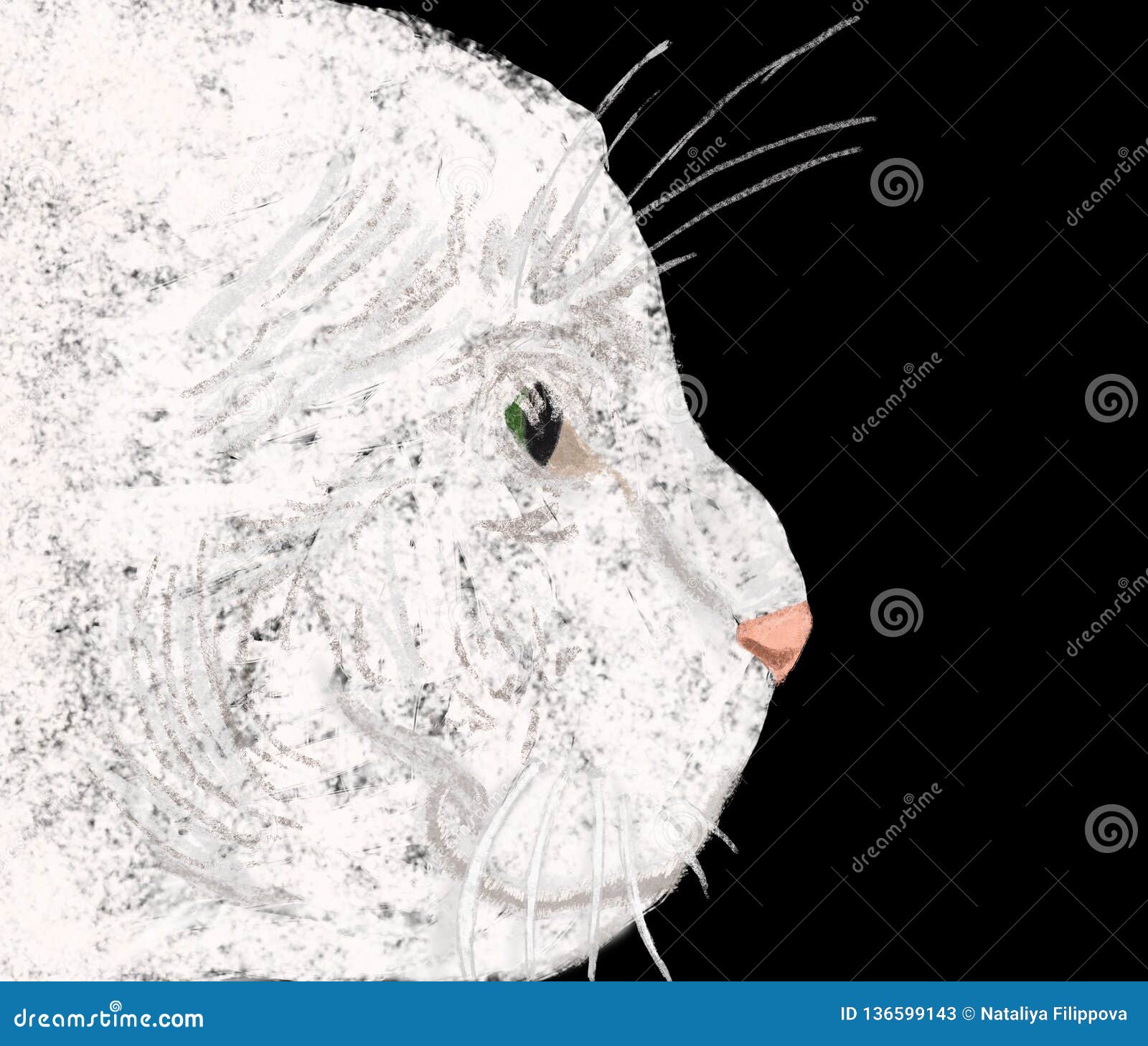 White cat profile stock illustration. Illustration of face - 136599143