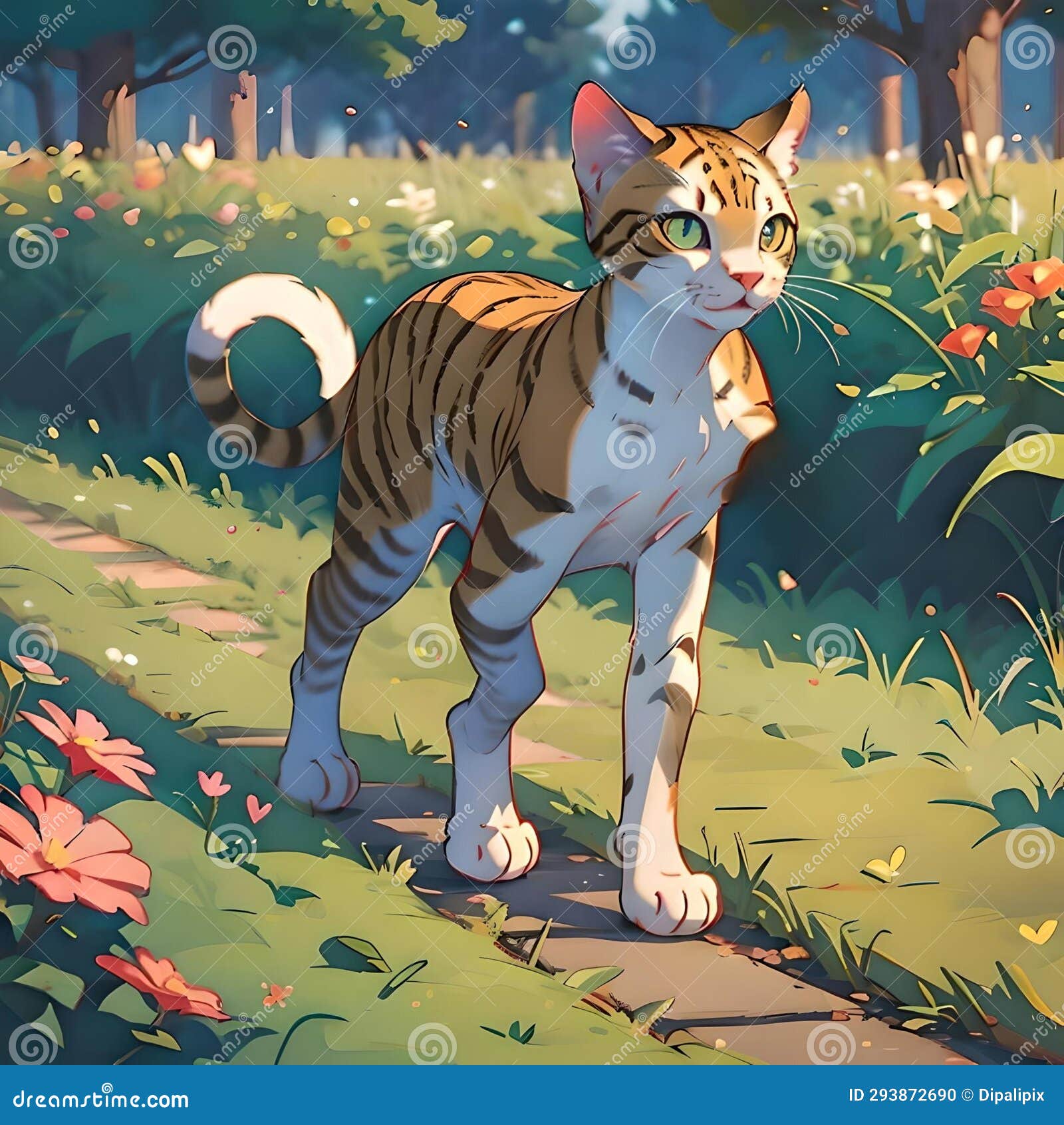 A White Cat on the Prowl, Illustration Stock Photo - Image of gracious ...