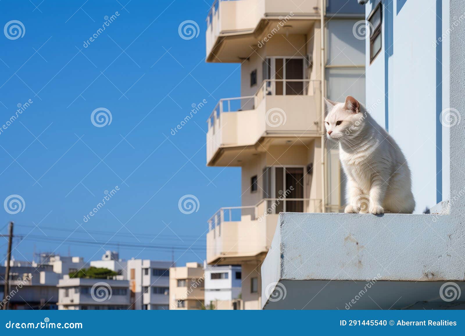A White Cat Sitting on the Edge of a Building Stock Illustration ...