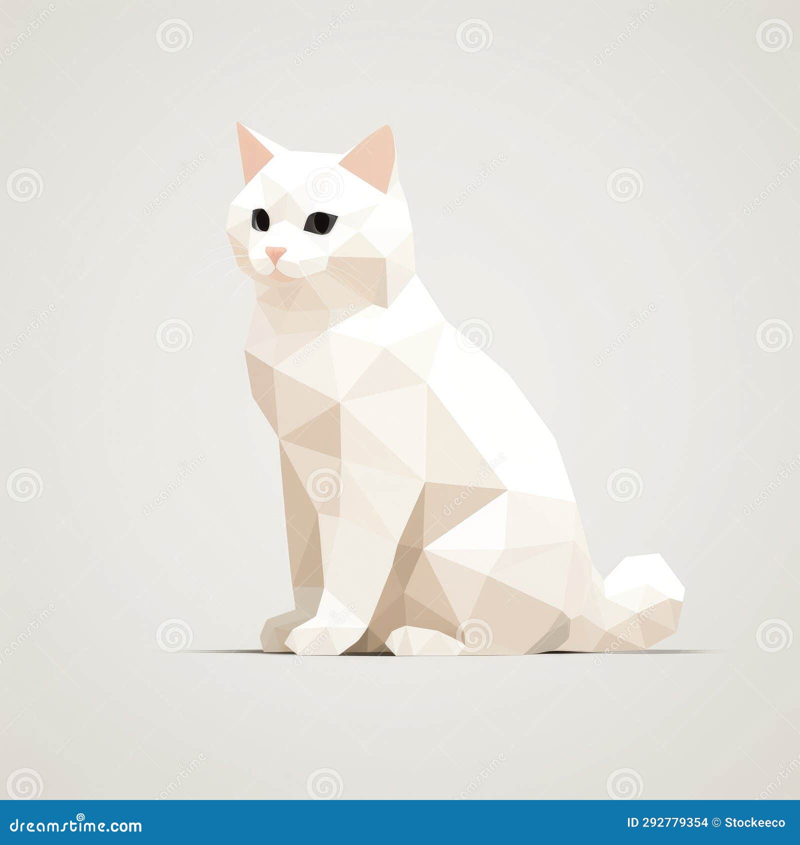 Minimalist Low Poly Cat Vector Illustration in Dark White and Beige ...