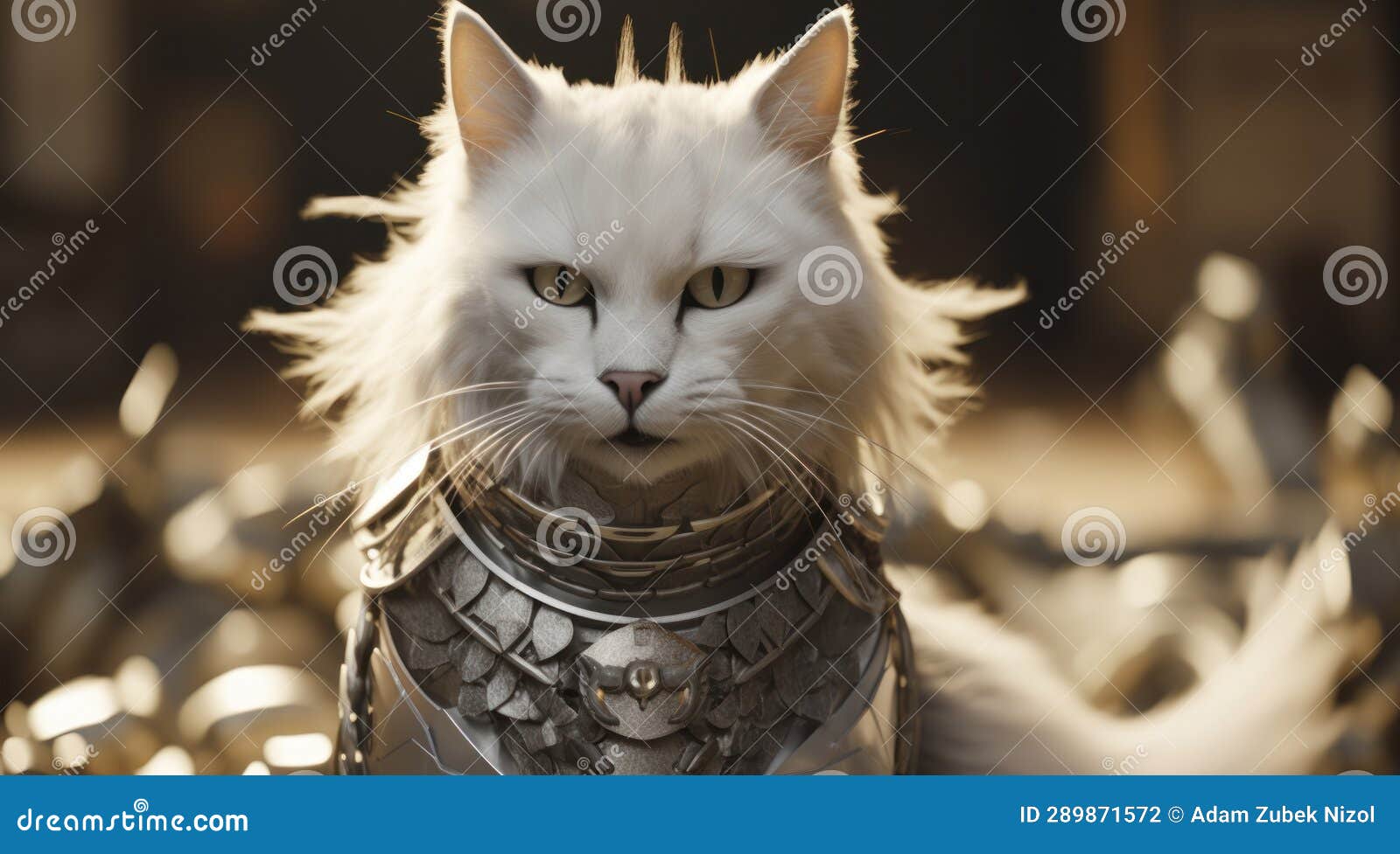 A White Cat Wearing a Armor Stock Illustration - Illustration of ...