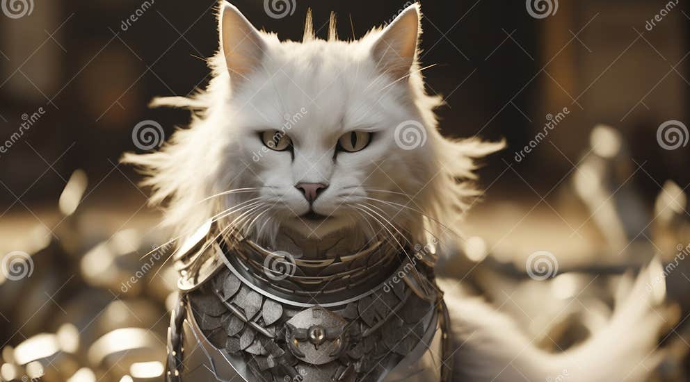 A White Cat Wearing a Armor Stock Illustration - Illustration of ...