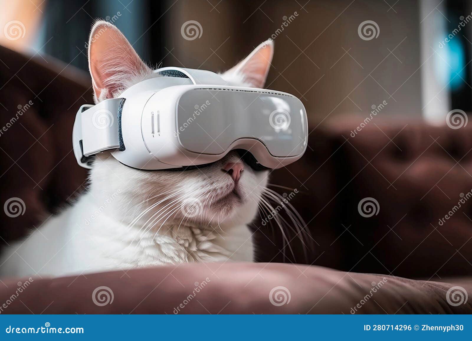 White Cat Wearing VR Headset. AI Generated Portrait of Cat in Virtual ...