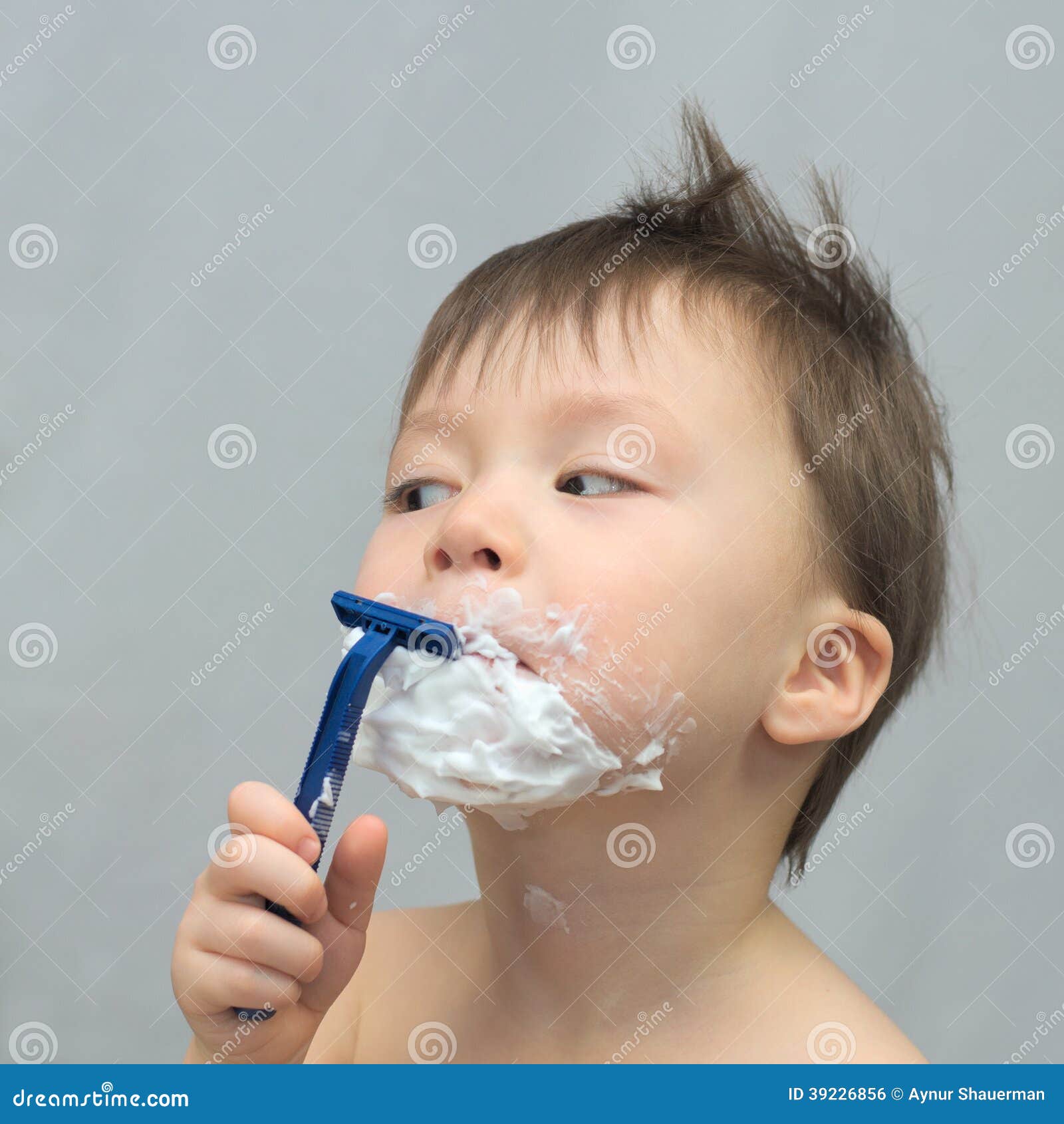 White Caucasian Young Child Shaving His Beard Stock Photo - Image of ...